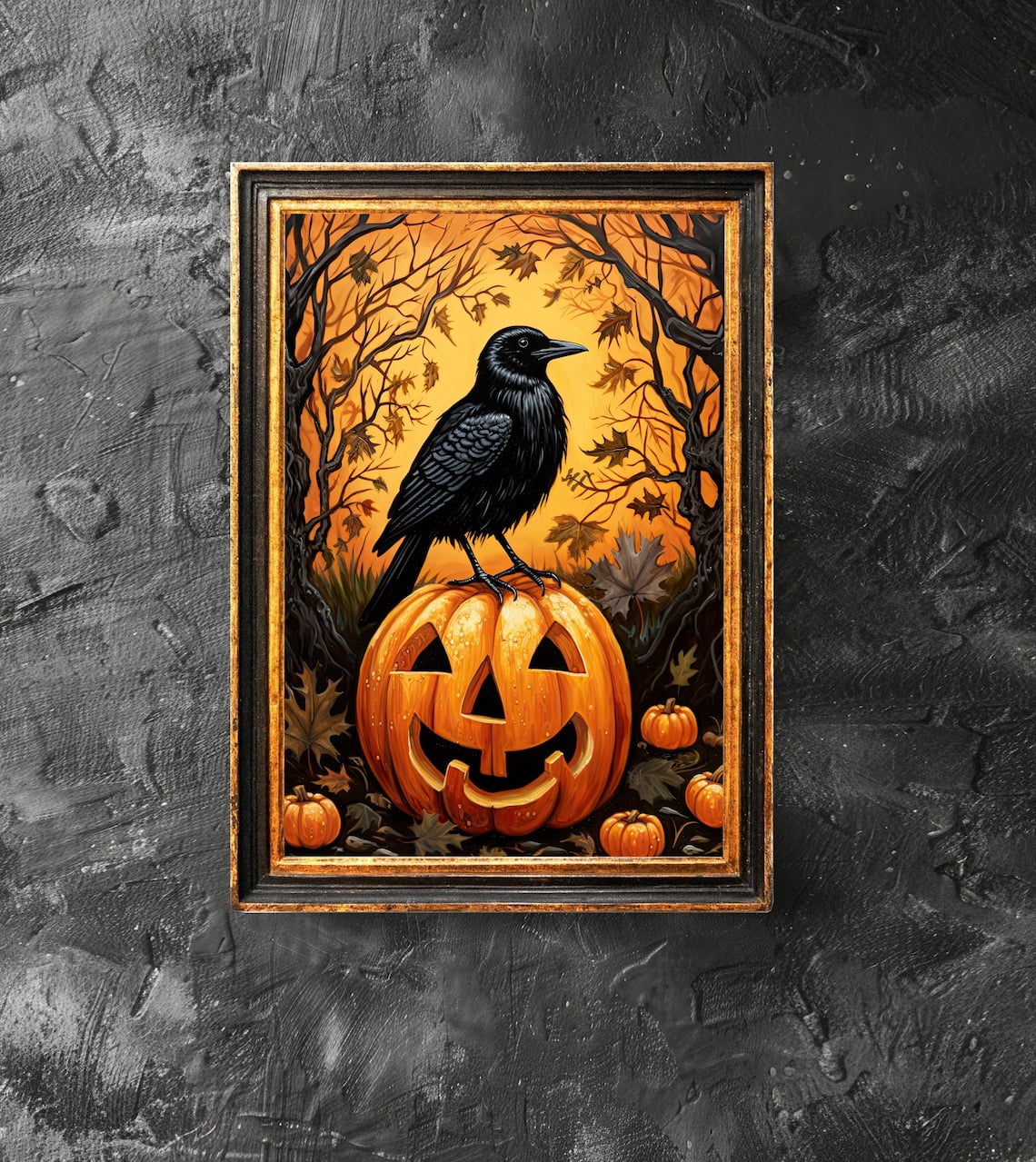 Black Crow On A Jack O' Lantern, Black Crow Art, Crow Lover Gift ...