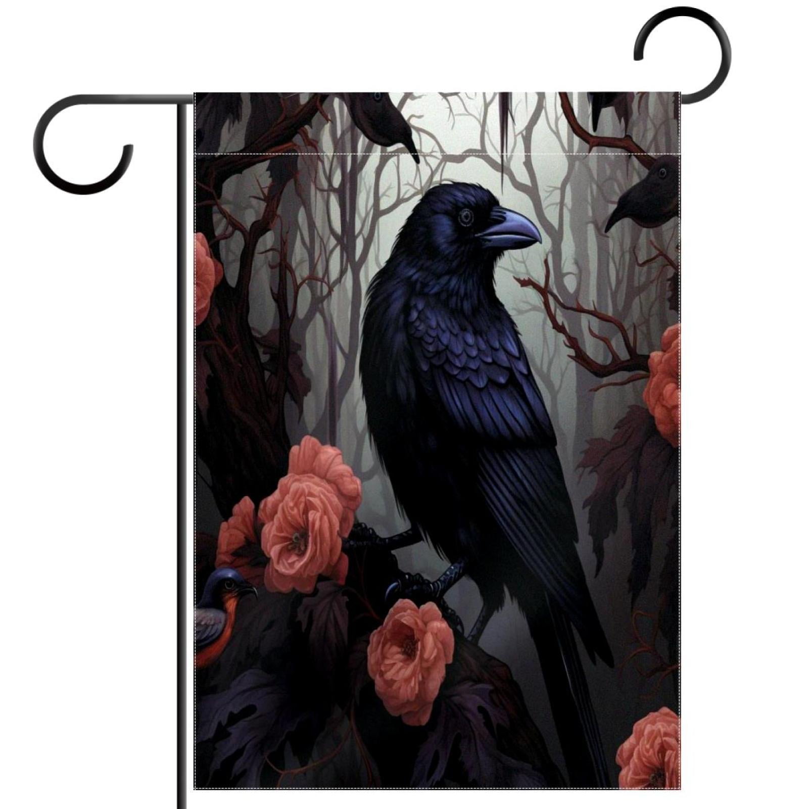 Black Crow Print Art Polyester Garden Flag Banner 12 x 18 inches ...