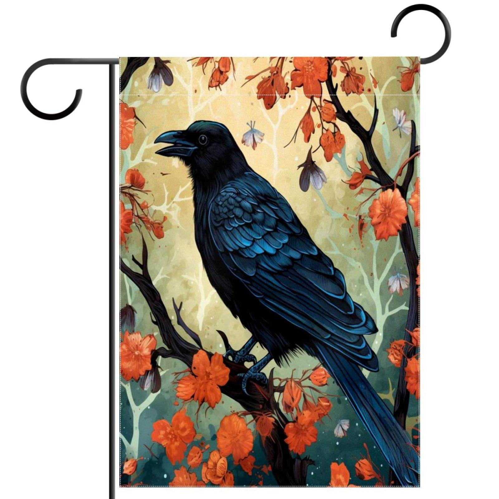 Black Crow Print Art Polyester Garden Flag Banner 12 x 18 inches ...