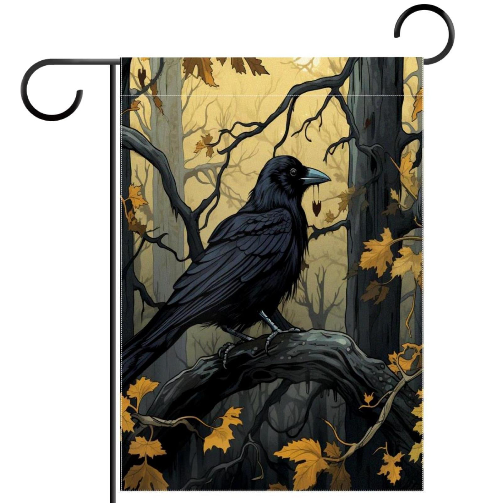 Black Crow Print Art Polyester Garden Flag Banner 12 x 18 inches ...