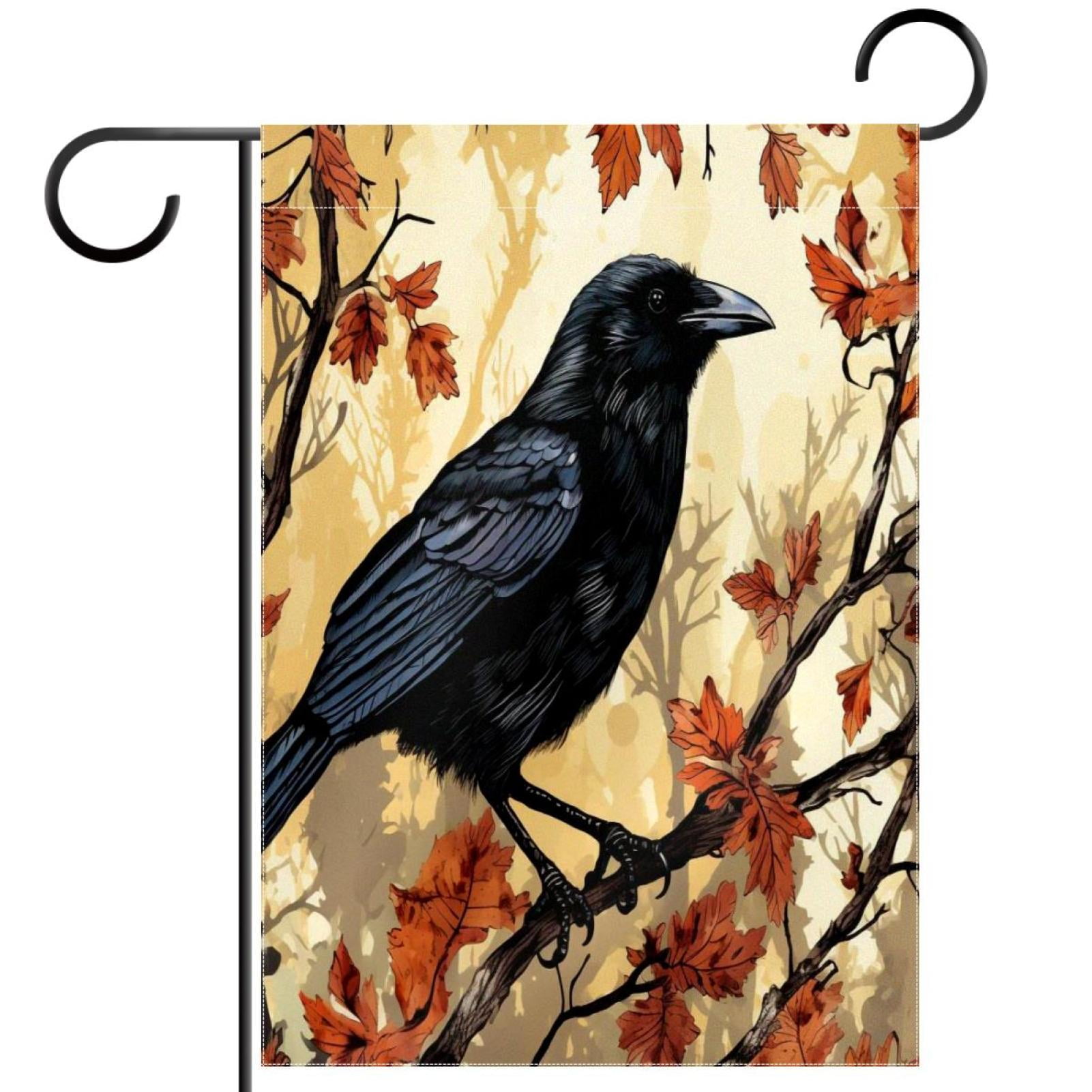 Black Crow Print Art Polyester Garden Flag Banner 12 x 18 inches ...