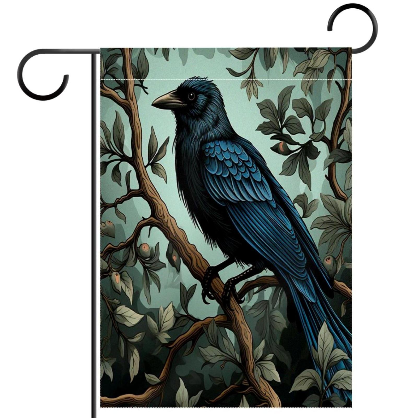 Black Crow Print Art Polyester Garden Flag Banner 12 x 18 inches ...