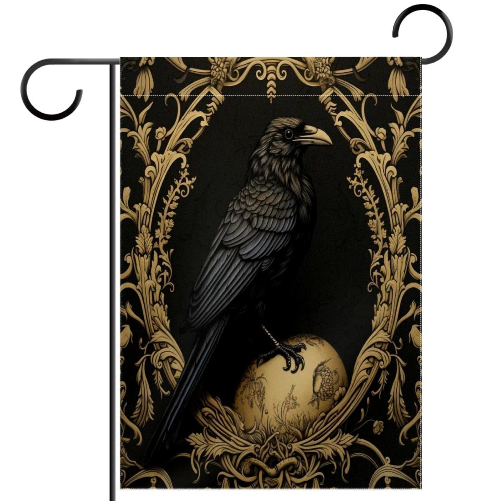 Black Crow Print Art Polyester Garden Flag Banner 12 x 18 inches ...