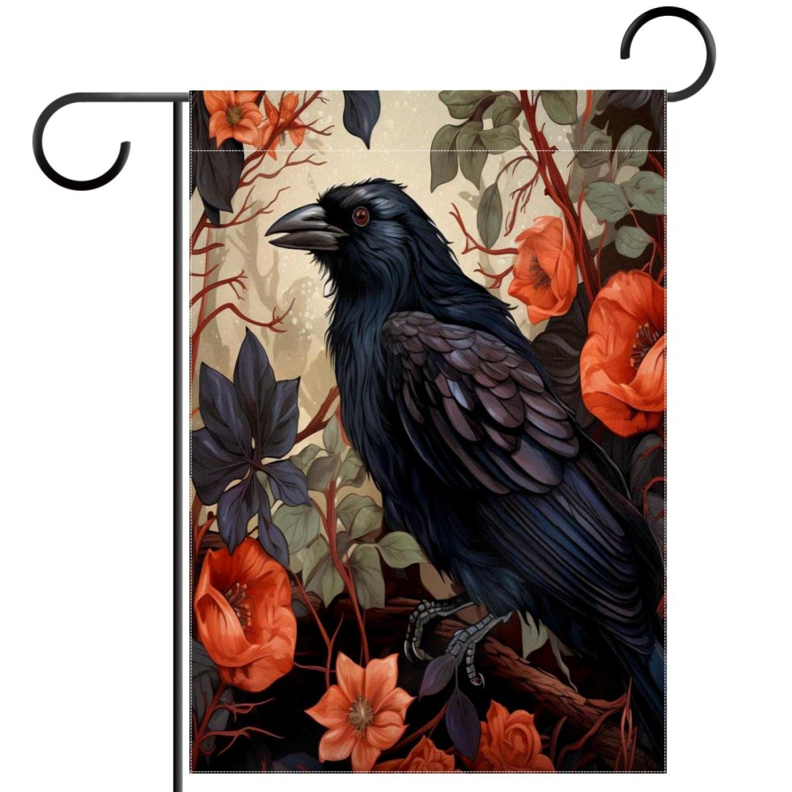 Black Crow Print Art Polyester Garden Flag Banner 12 x 18 inches ...