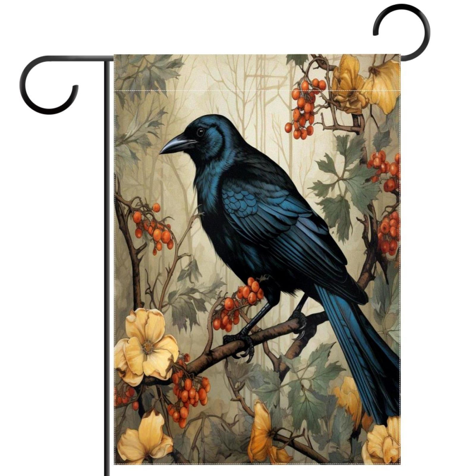 Black Crow Print Art Polyester Garden Flag Banner 12 x 18 inches ...