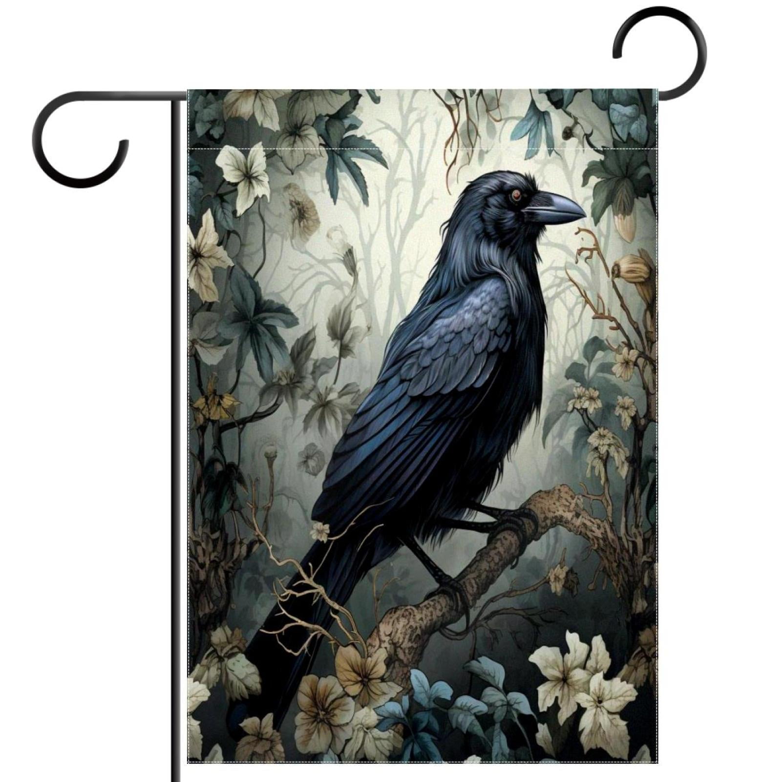 Black Crow Print Art Polyester Garden Flag Banner 12 x 18 inches ...
