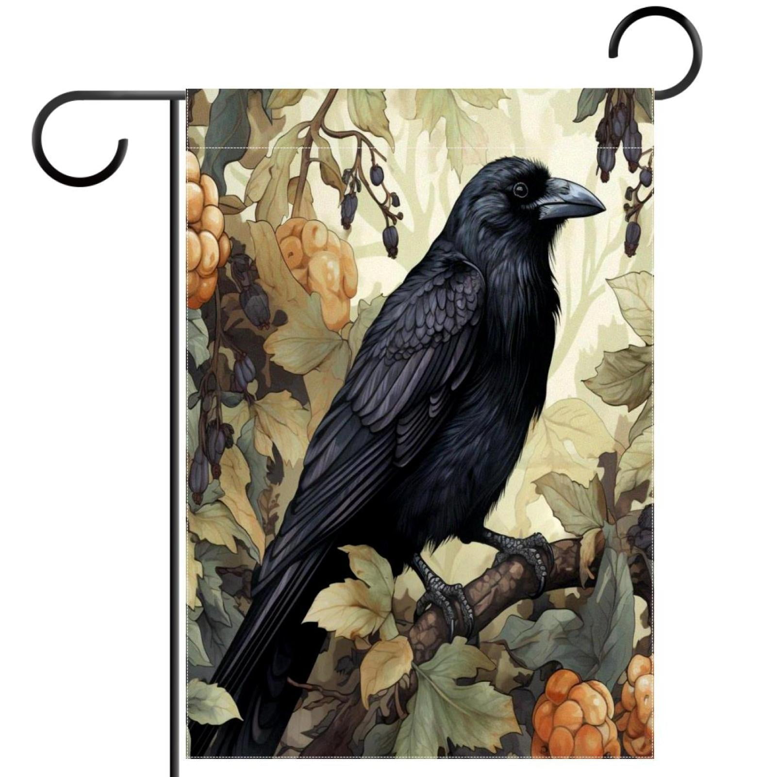 Black Crow Print Art Polyester Garden Flag Banner 12 x 18 inches ...