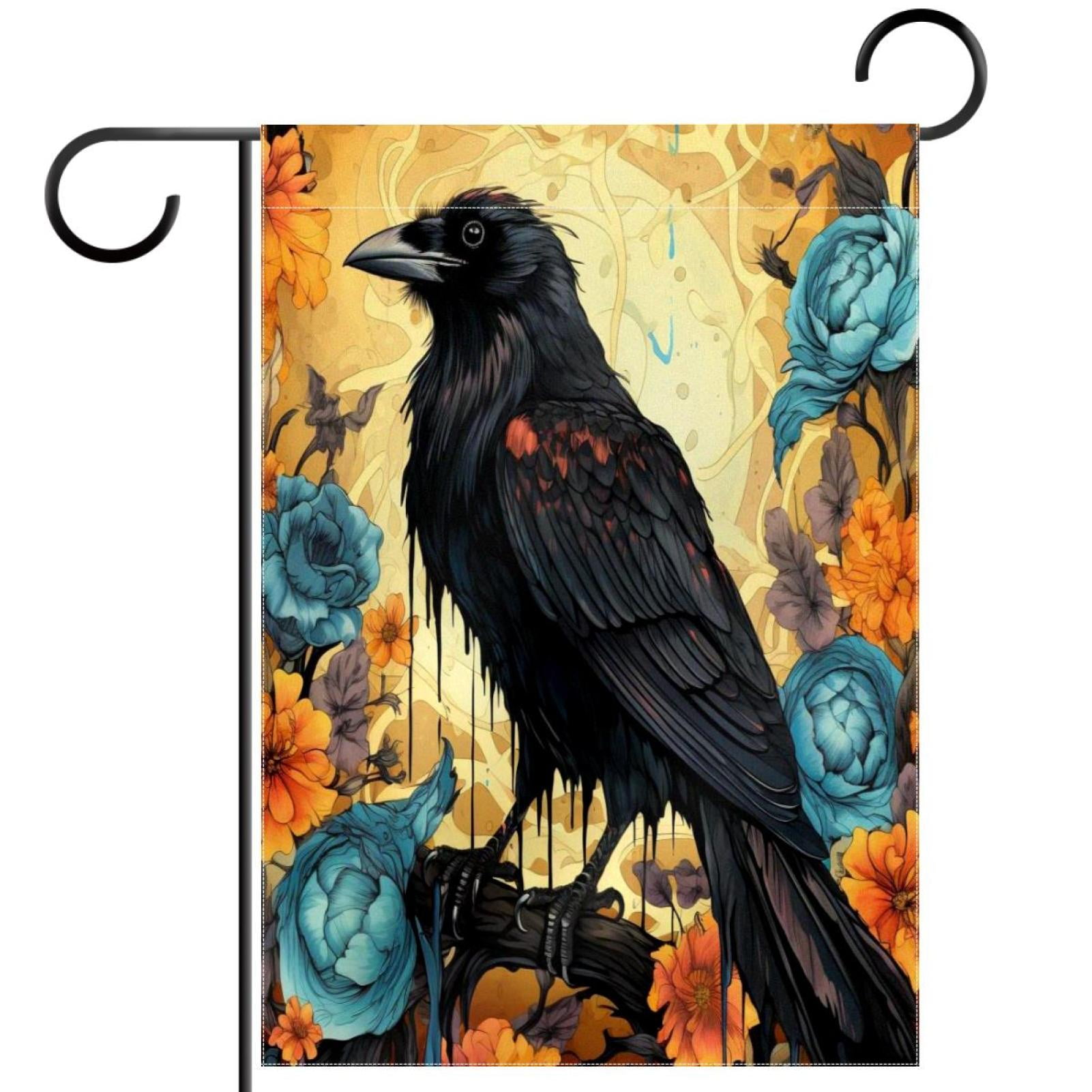 Black Crow Print Art Polyester Garden Flag Banner 12 x 18 inches ...