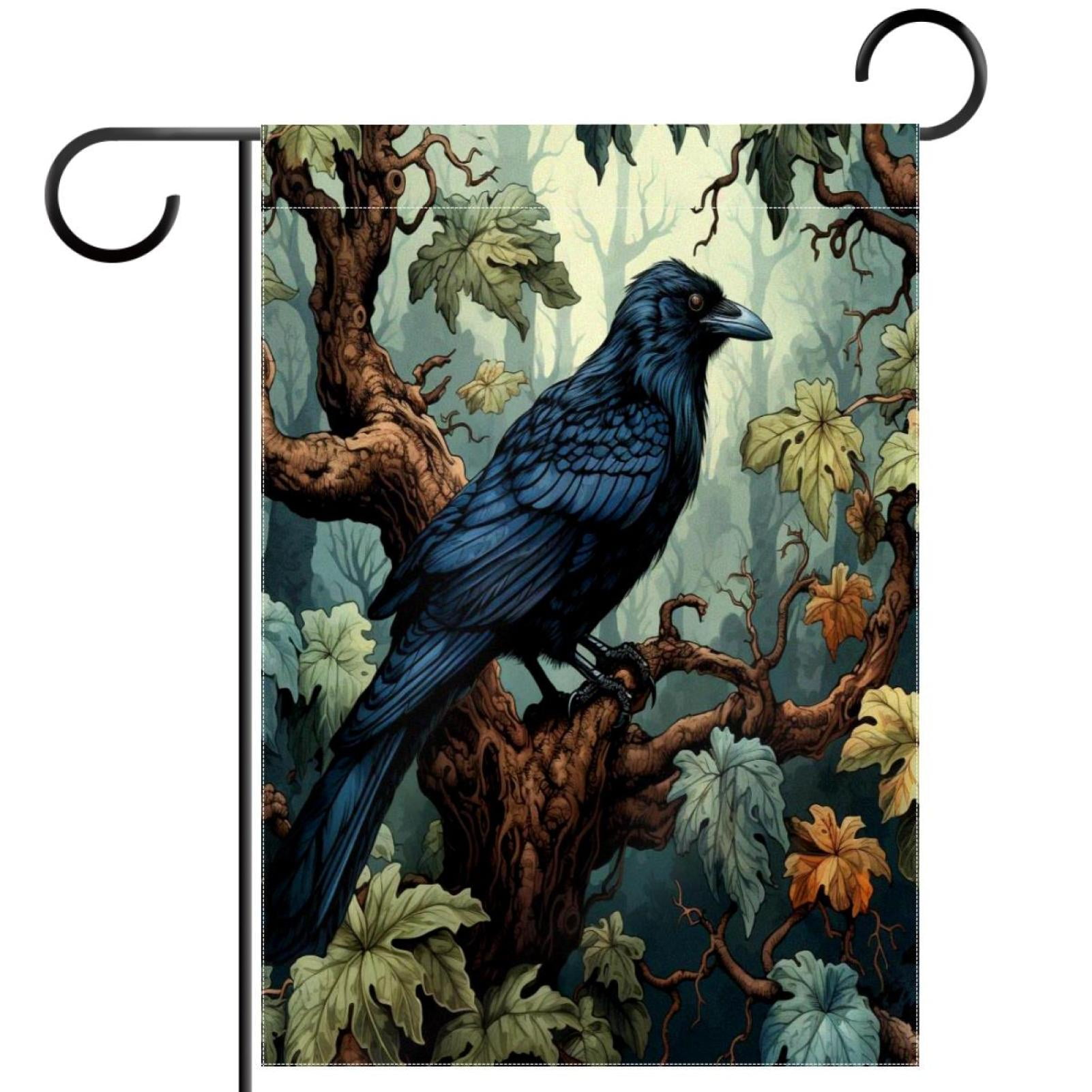 Black Crow Print Art Polyester Garden Flag Banner 12 x 18 inches ...