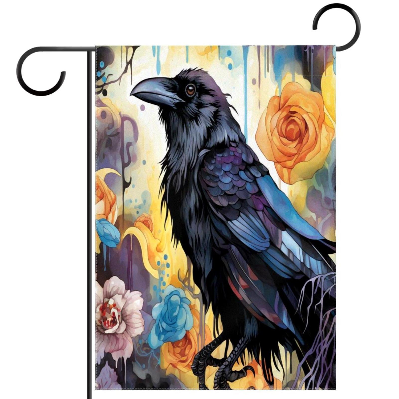 Black Crow Print Art Polyester Garden Flag Banner 12 x 18 inches ...
