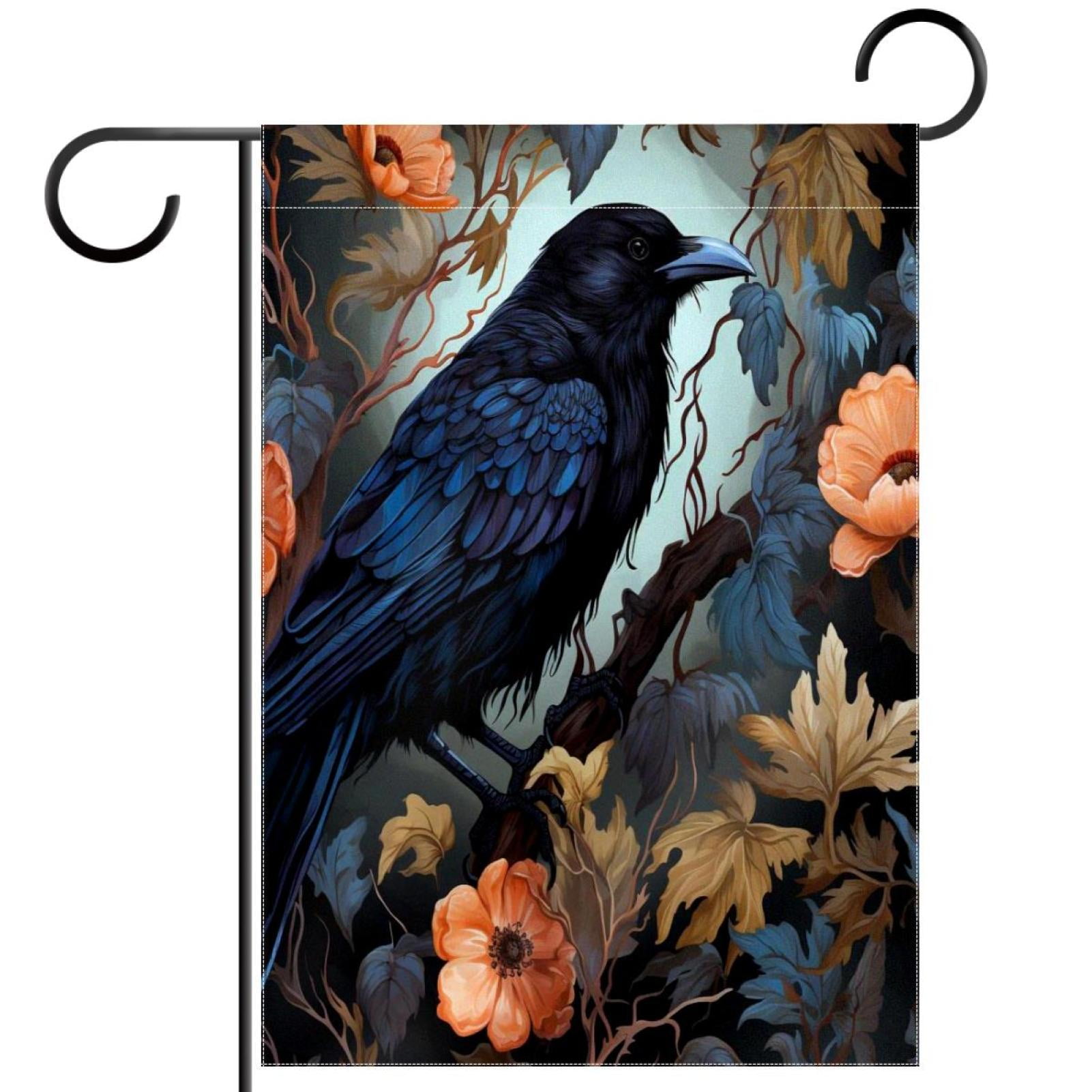 Black Crow Print Art Polyester Garden Flag Banner 12 x 18 inches ...