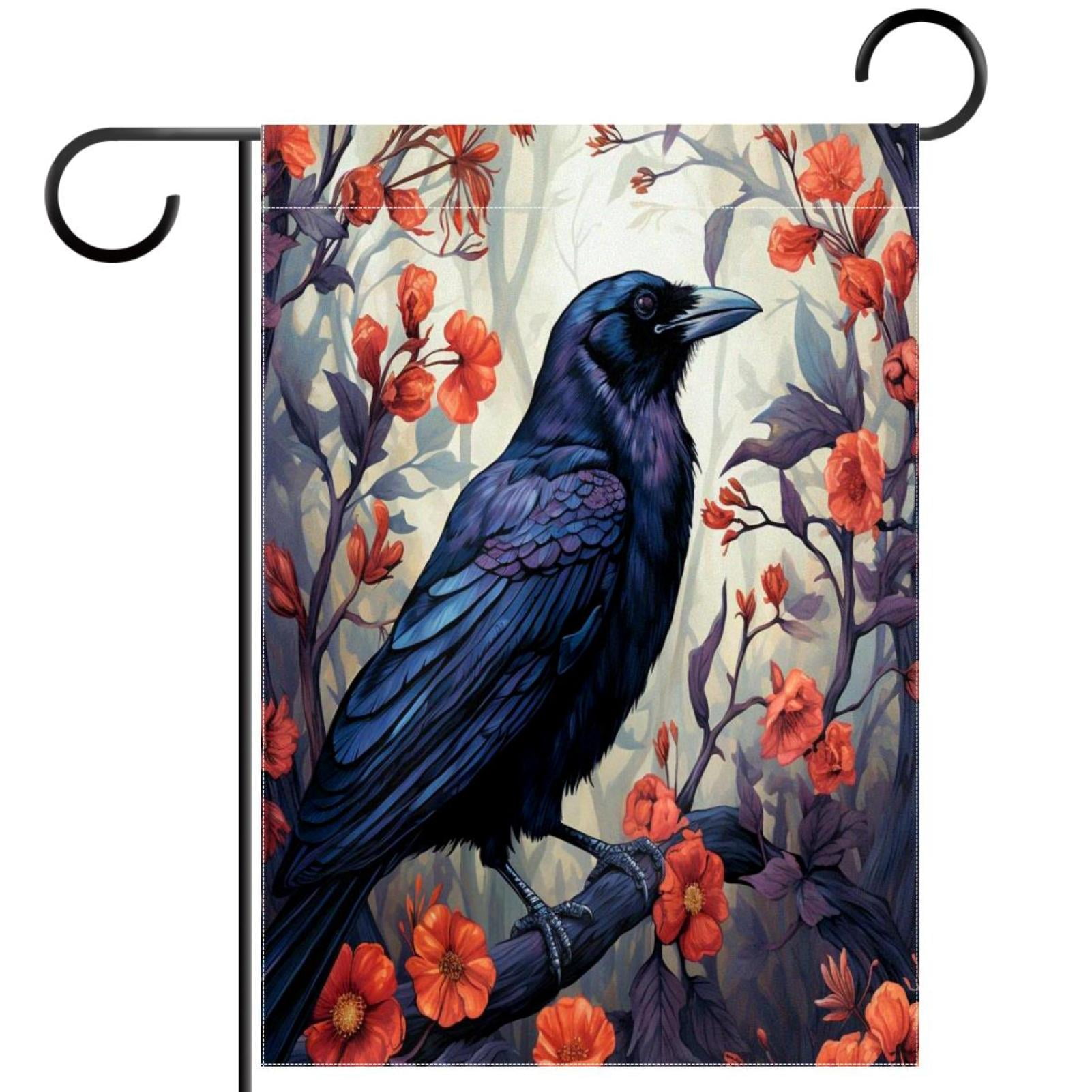 Black Crow Print Art Polyester Garden Flag Banner 12 x 18 inches ...