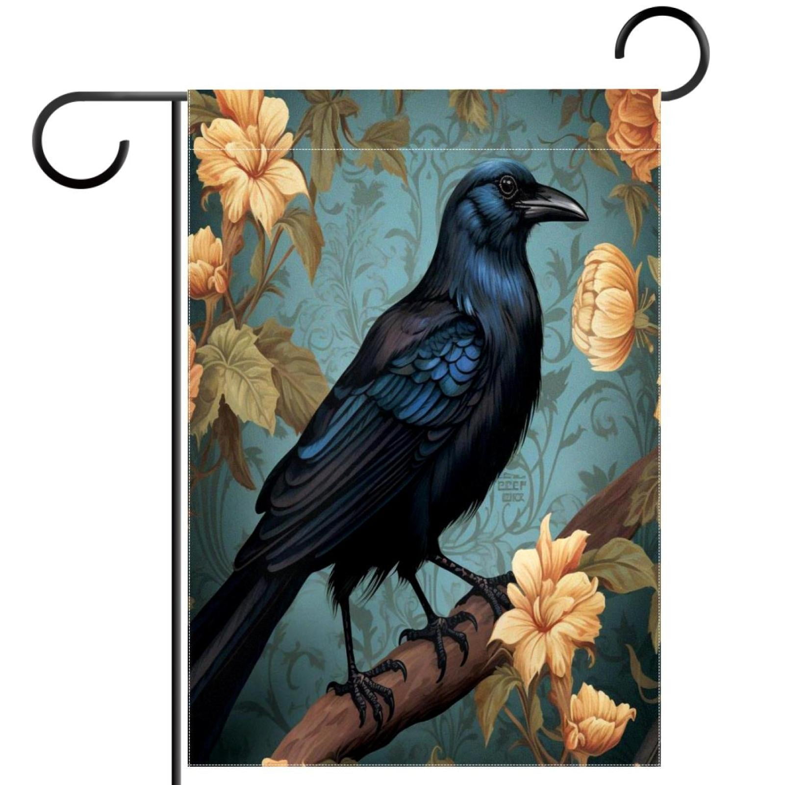 Black Crow Print Art Polyester Garden Flag Banner 12 x 18 inches ...