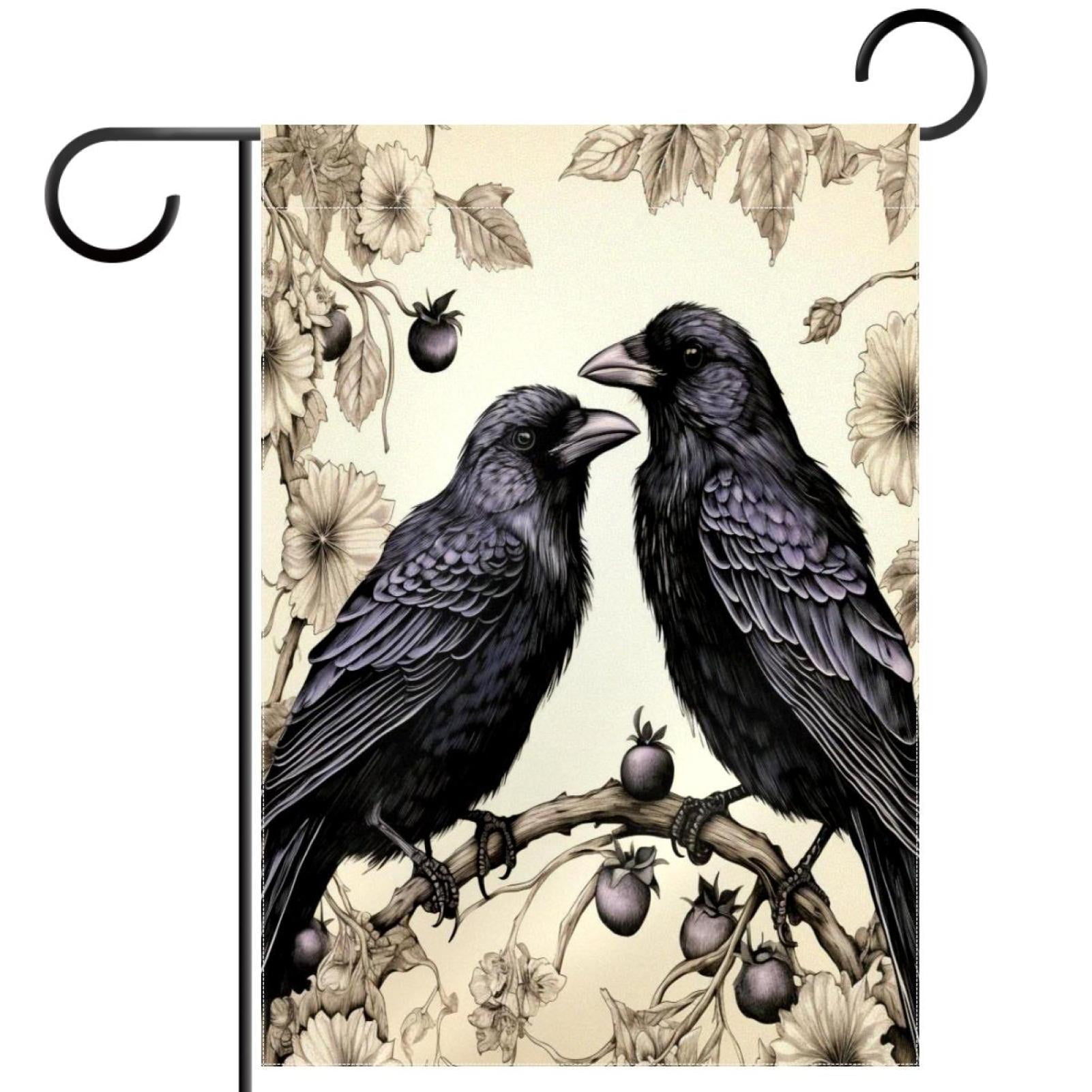 Black Crow Print Art Polyester Garden Flag Banner 12 x 18 inches ...