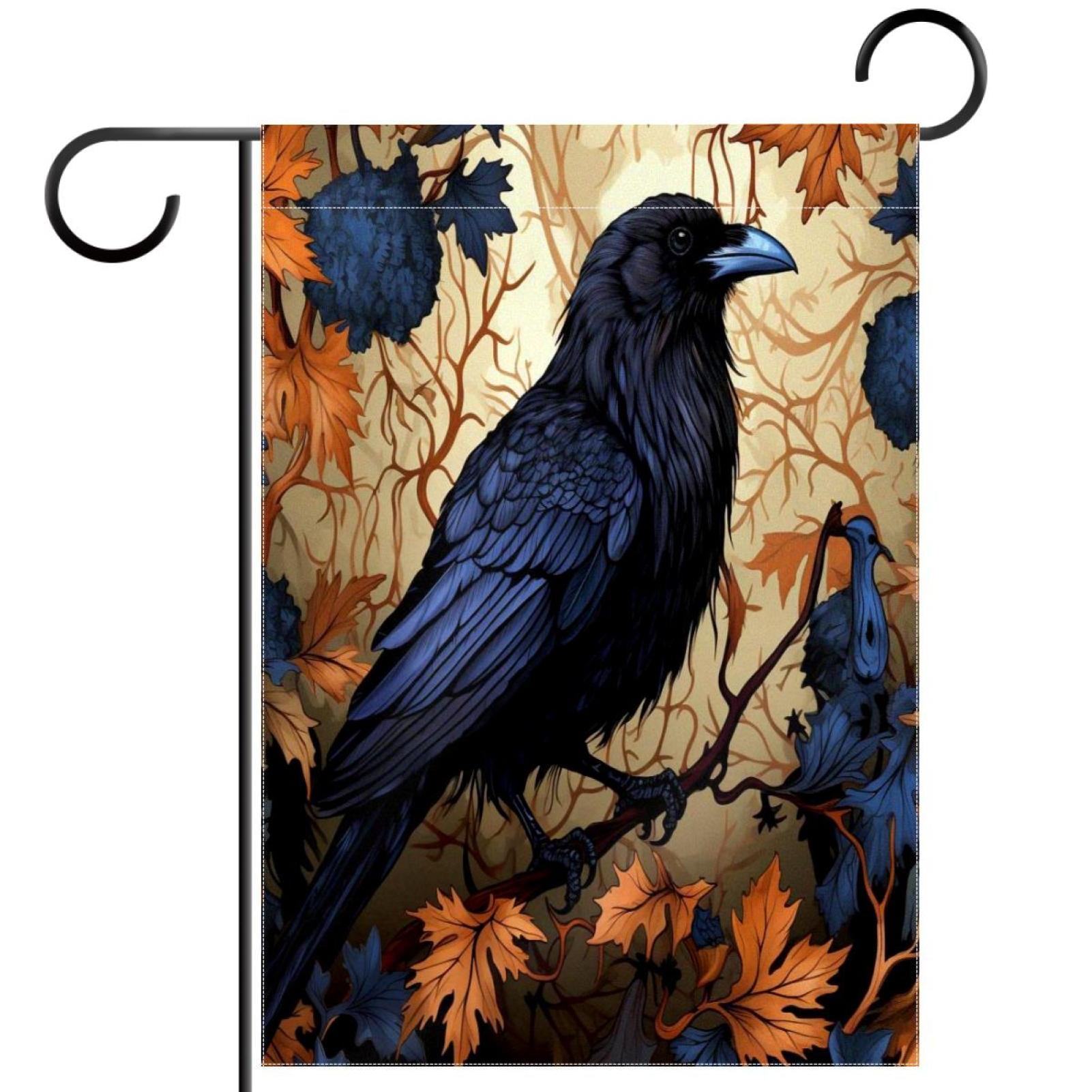 Black Crow Print Art Polyester Garden Flag Banner 12 x 18 inches ...