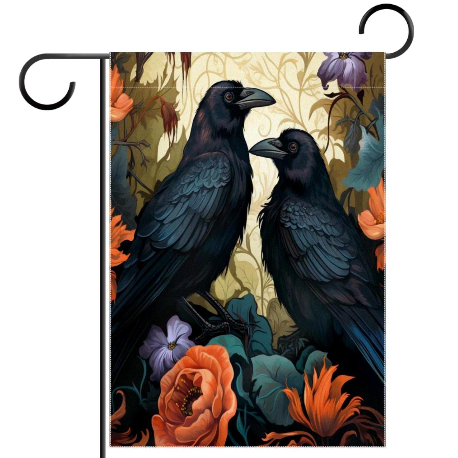 Black Crow Print Art Polyester Garden Flag Banner 12 x 18 inches ...