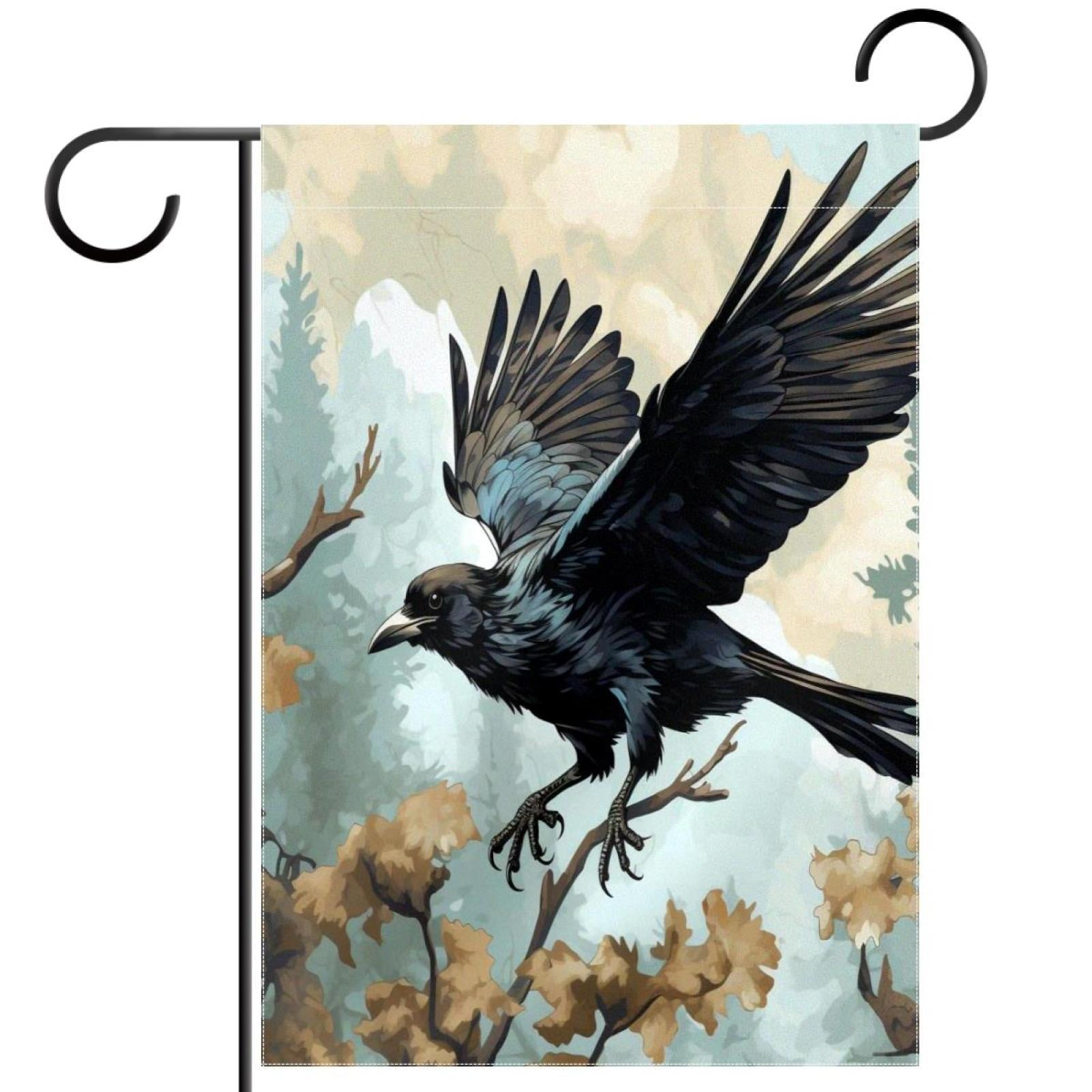 Black Crow Print Art Polyester Garden Flag Banner 12 x 18 inches ...