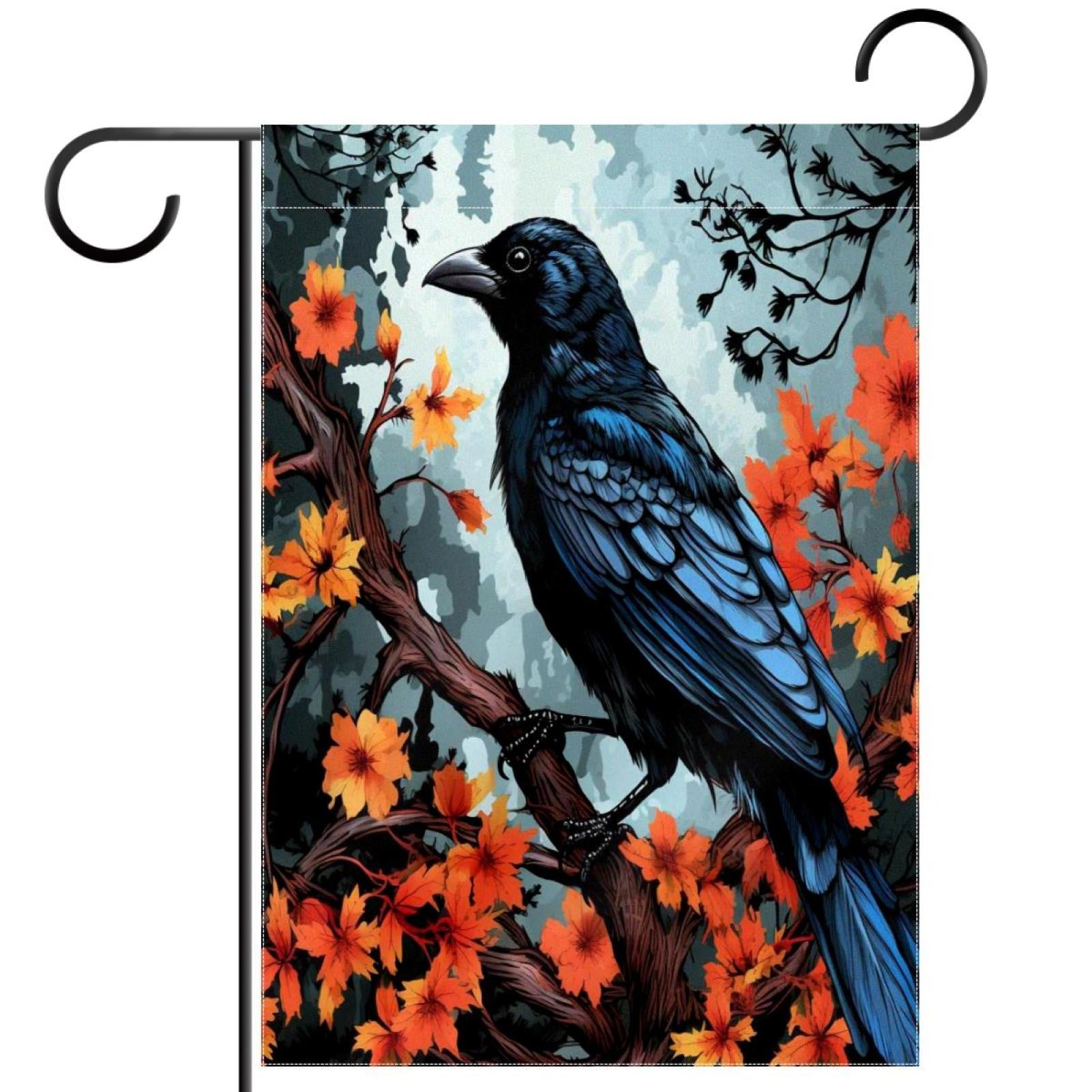 Black Crow Print Art Polyester Garden Flag Banner 12 x 18 inches ...