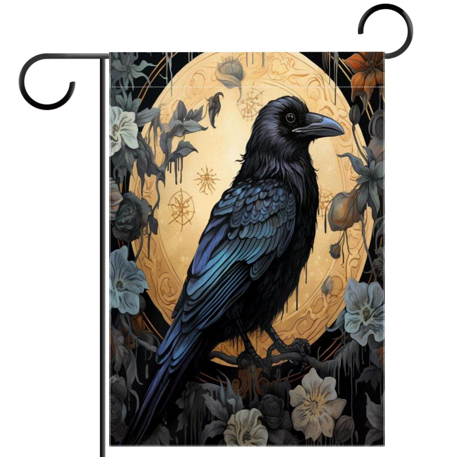 Black Crow Print Art Polyester Garden Flag Banner 12 x 18 inches ...