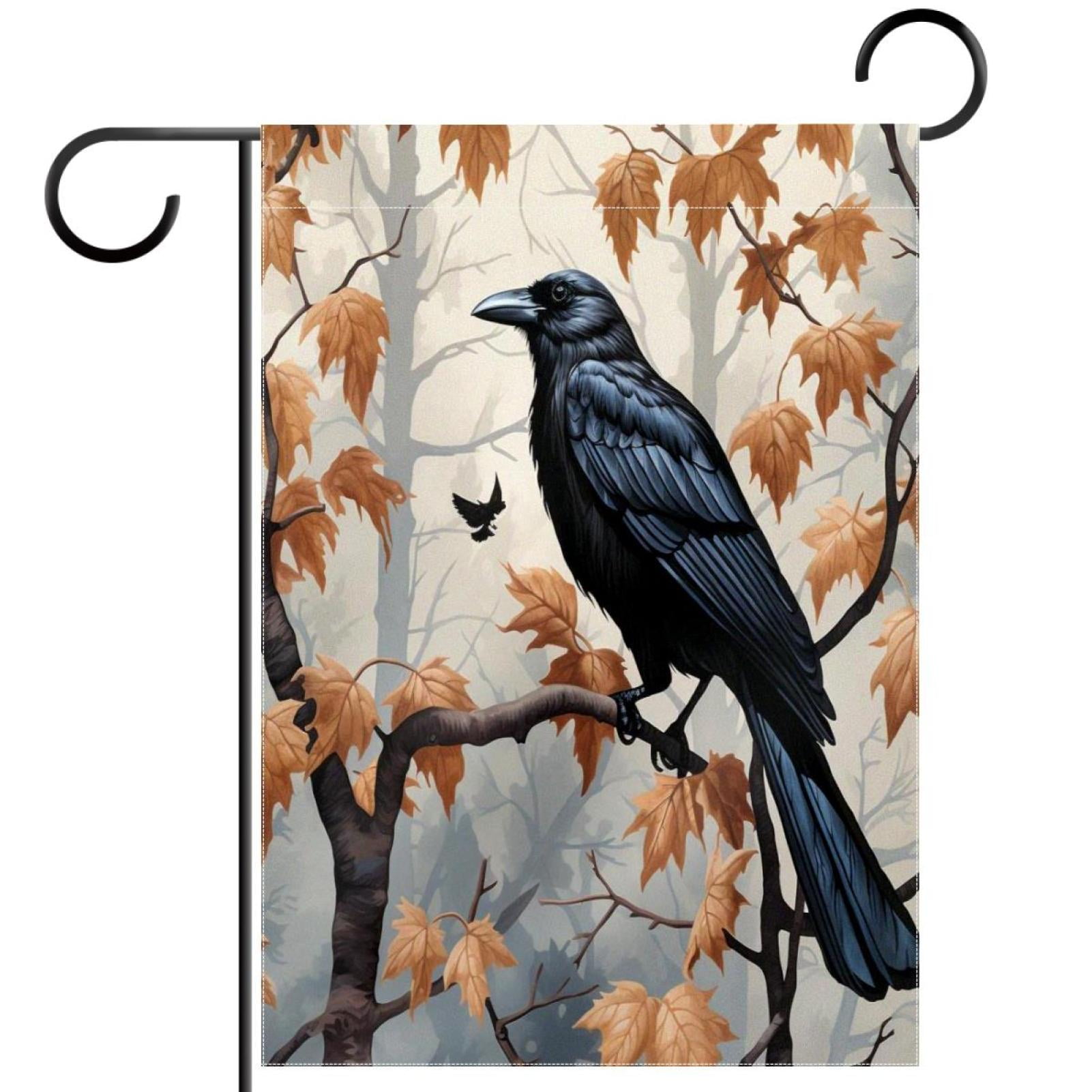 Black Crow Print Art Polyester Garden Flag Banner 12 x 18 inches ...