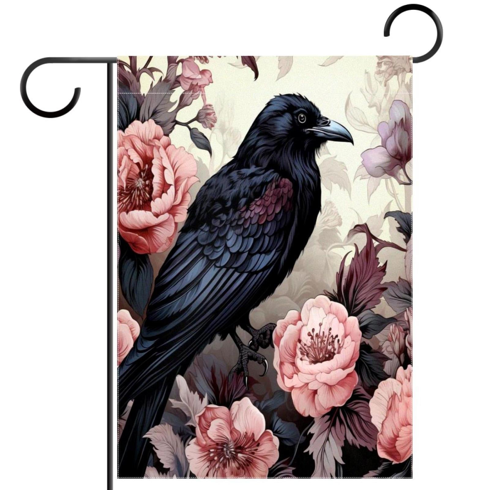 Black Crow Print Art Polyester Garden Flag Banner 12 x 18 inches ...