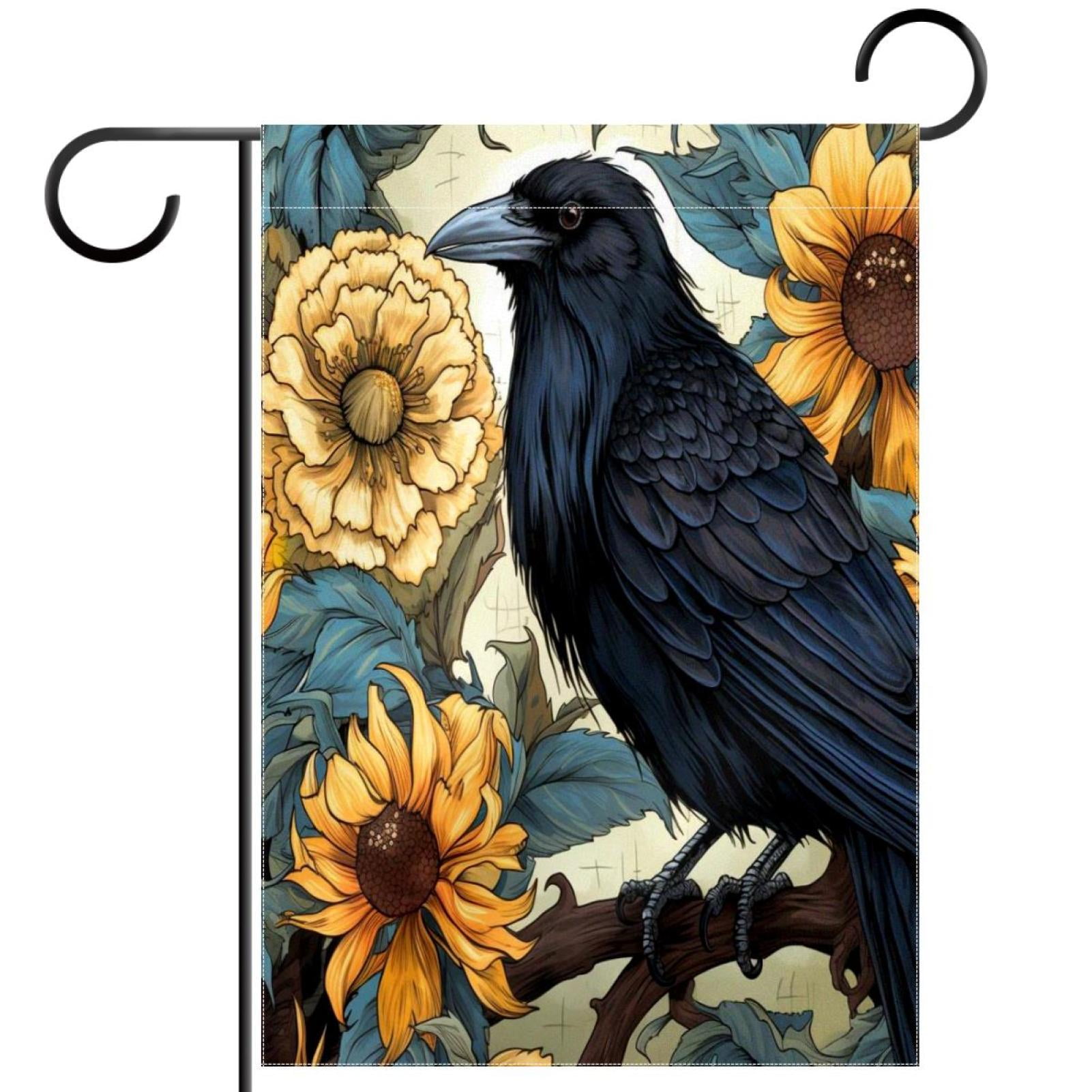 Black Crow Print Art Polyester Garden Flag Banner 12 x 18 inches ...