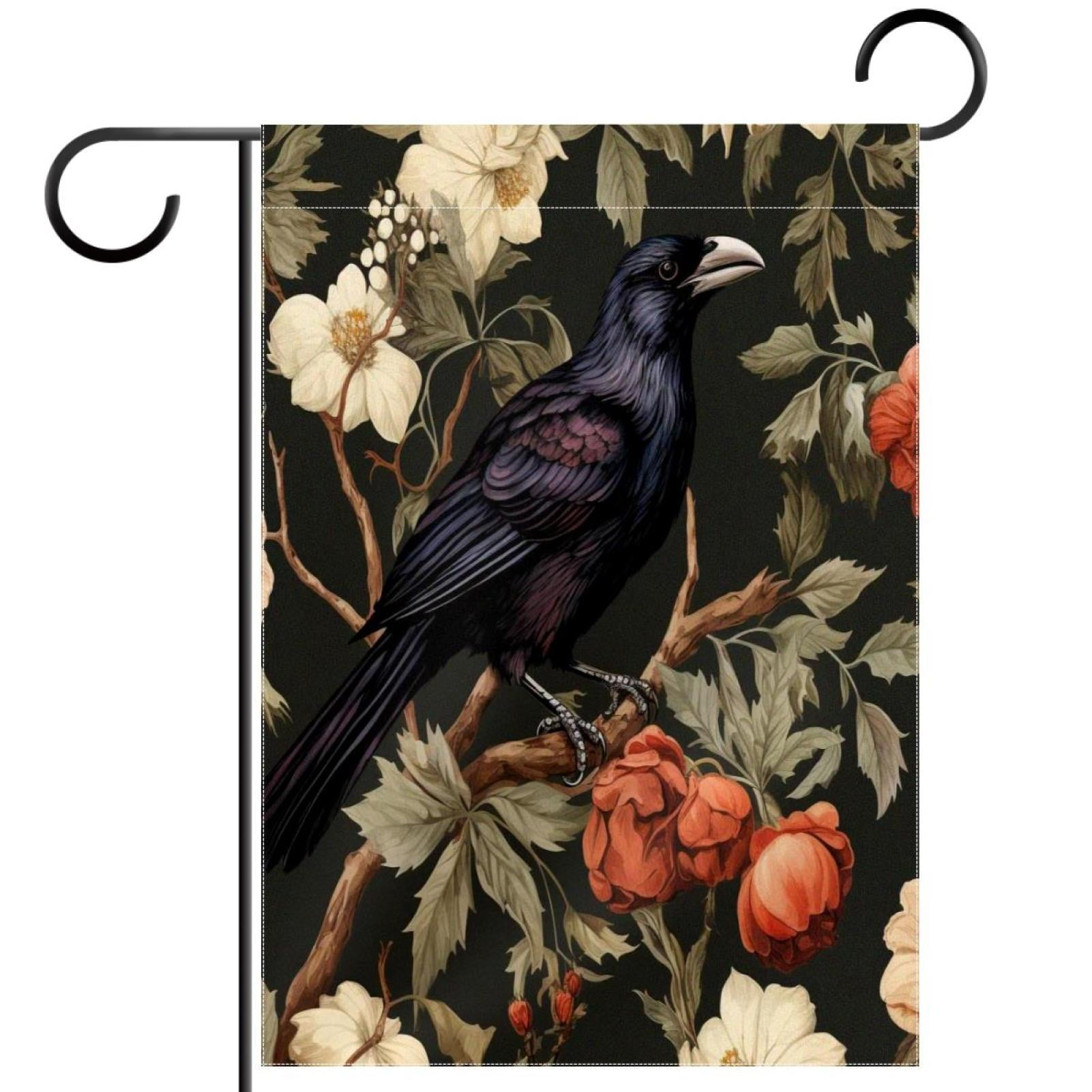 Black Crow Print Art Polyester Garden Flag Banner 12 x 18 inches ...