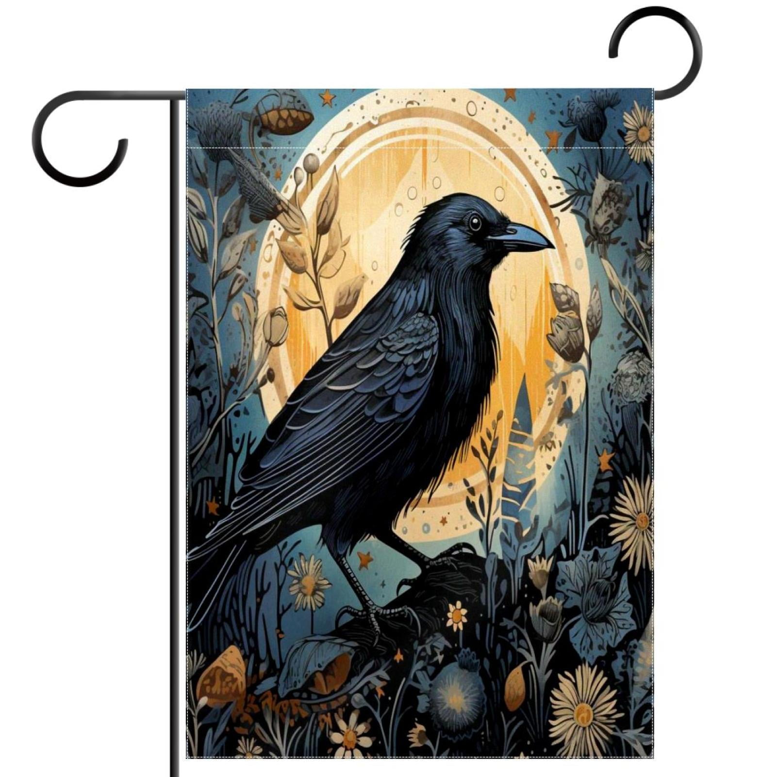 Black Crow Print Art Polyester Garden Flag Banner 12 x 18 inches ...