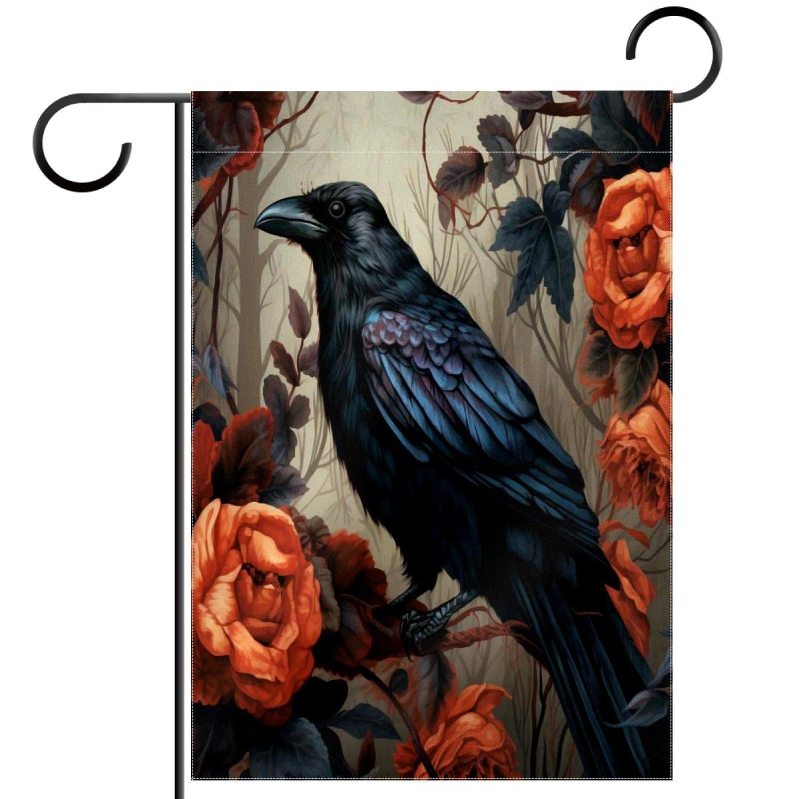 Black Crow Print Art Polyester Garden Flag Banner 12 x 18 inches ...