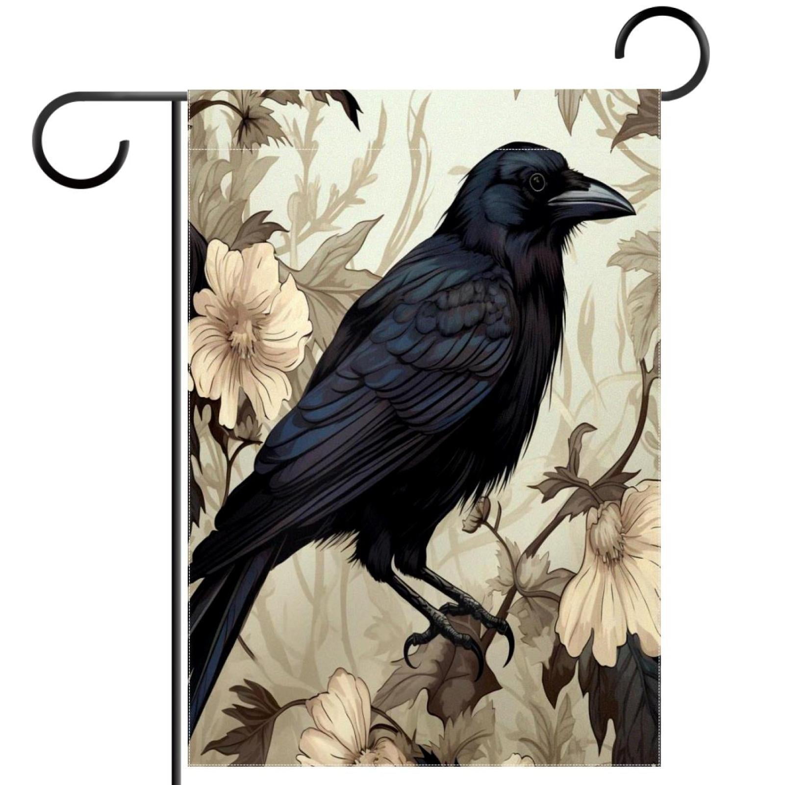 Black Crow Print Art Polyester Garden Flag Banner 12 x 18 inches ...
