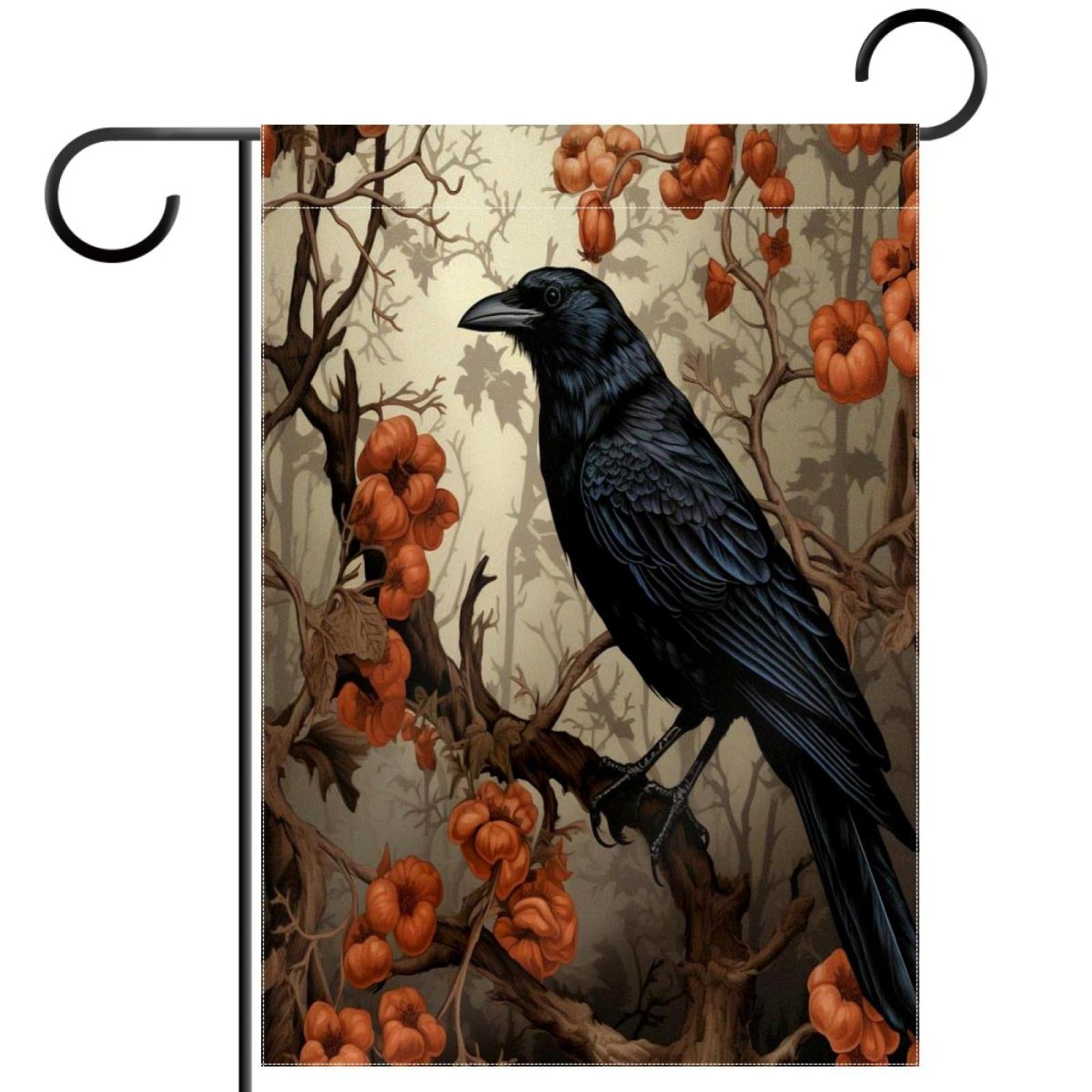 Black Crow Print Art Polyester Garden Flag Banner 12 x 18 inches ...