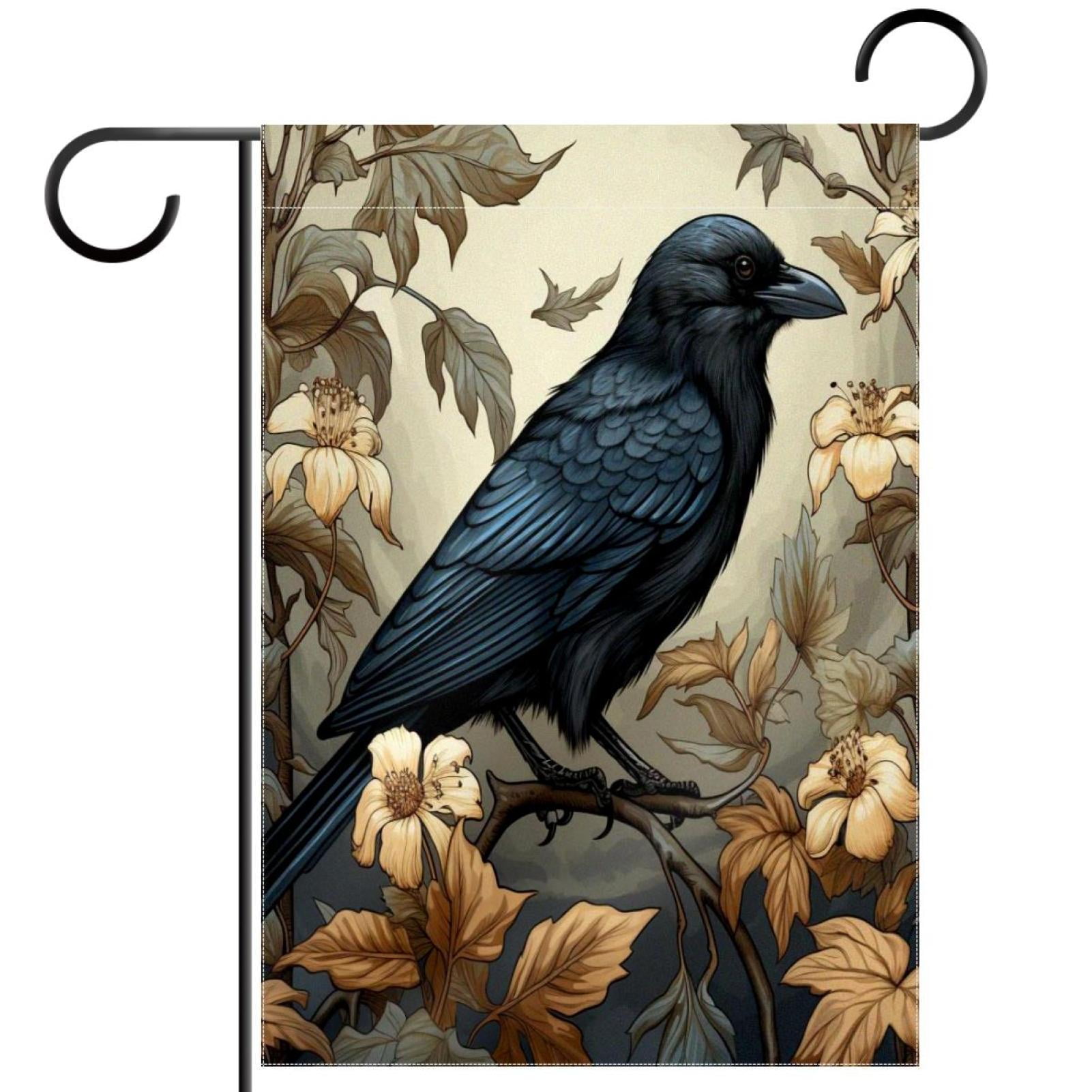Black Crow Print Art Polyester Garden Flag Banner 12 x 18 inches ...