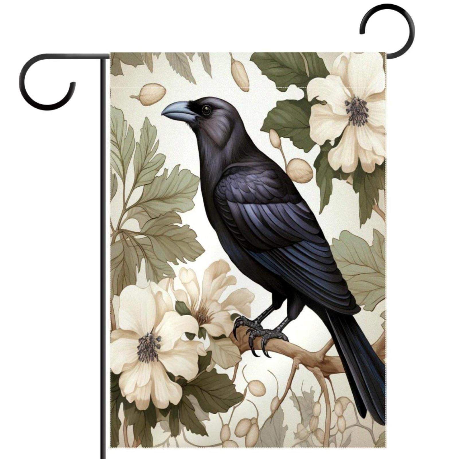 Black Crow Print Art Polyester Garden Flag Banner 12 x 18 inches ...