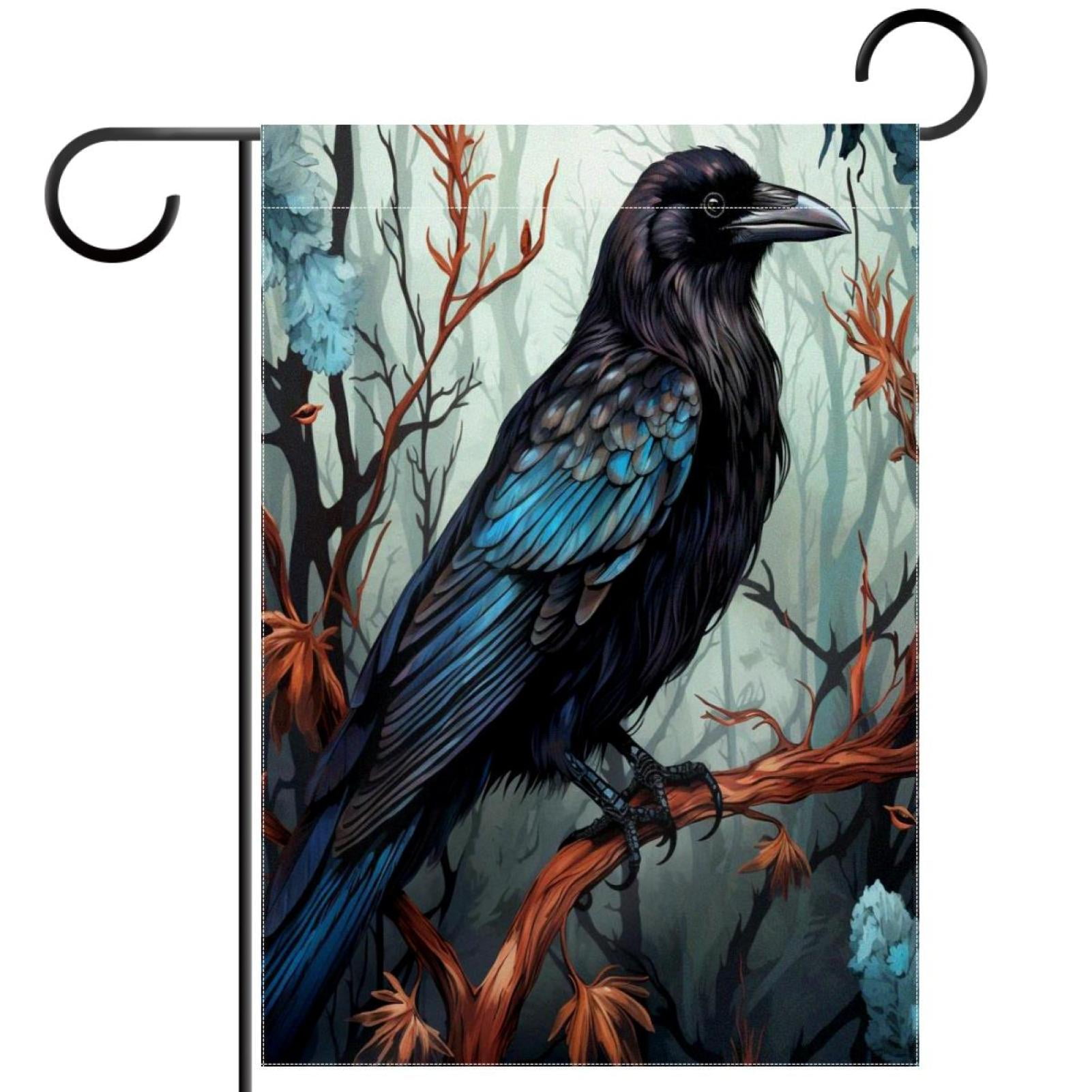 Black Crow Print Art Polyester Garden Flag Banner 12 x 18 inches ...