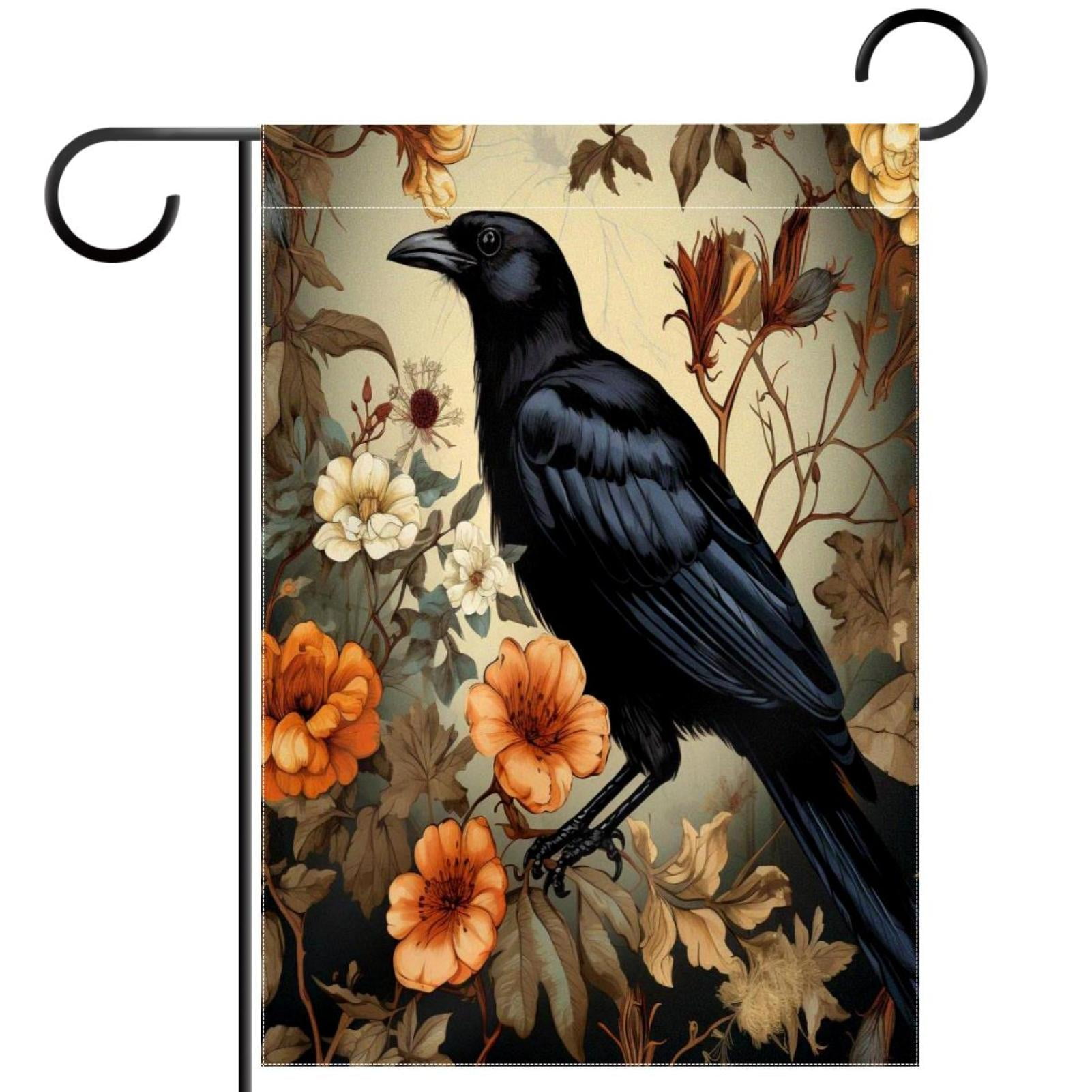 Black Crow Print Art Polyester Garden Flag Banner 12 x 18 inches ...