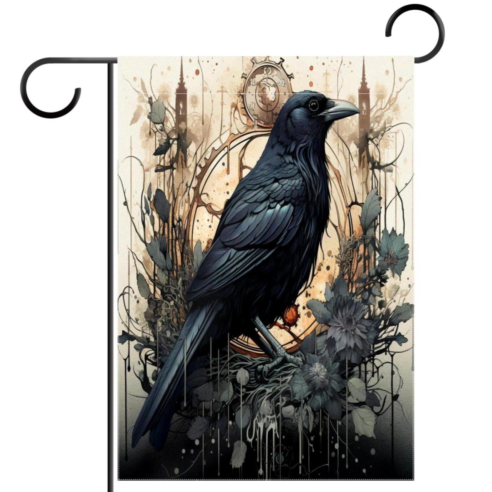 Black Crow Print Art Polyester Garden Flag Banner 12 x 18 inches ...