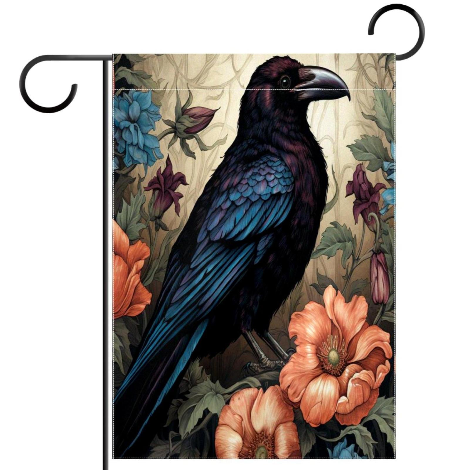 Black Crow Print Art Polyester Garden Flag Banner 12 x 18 inches ...