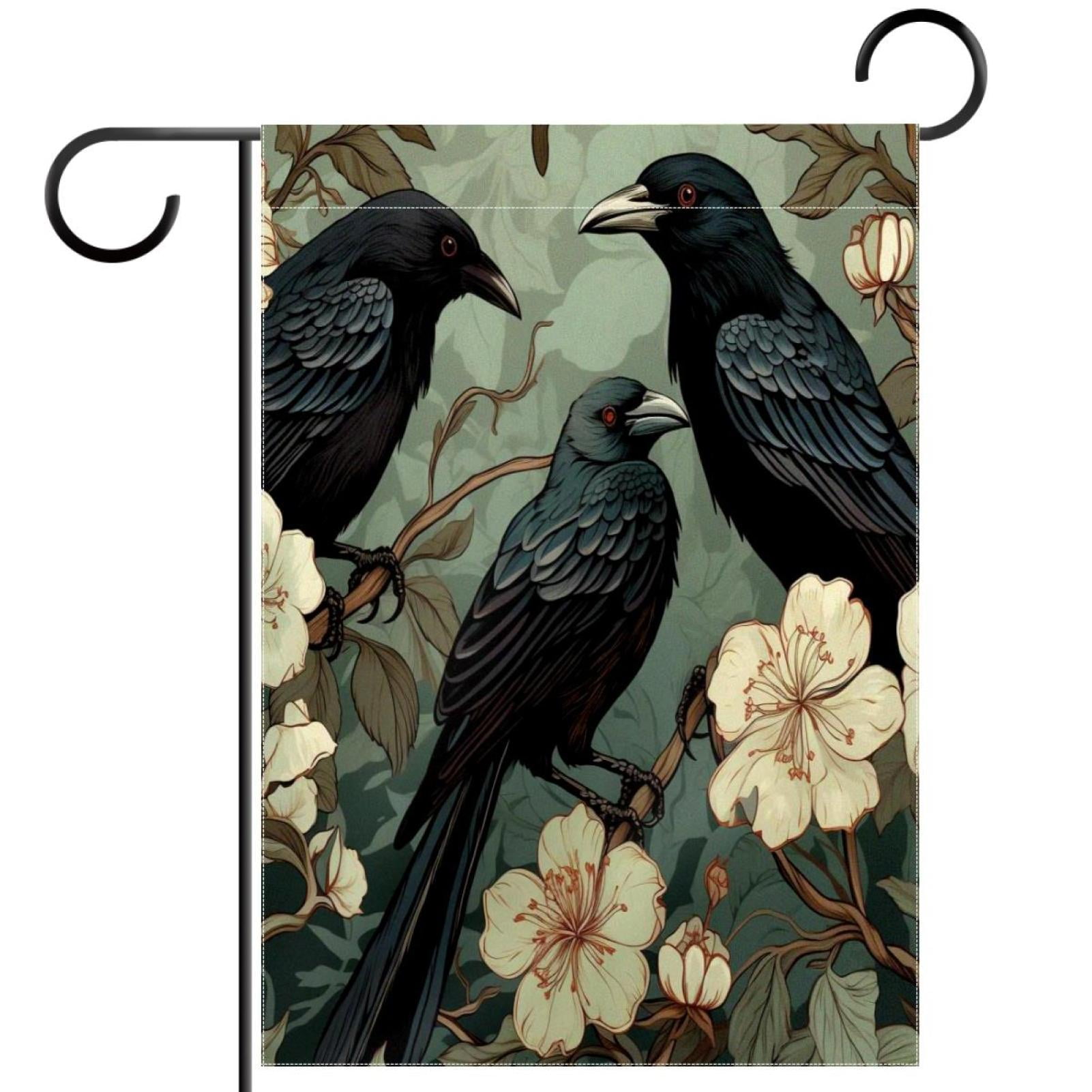 Black Crow Print Art Polyester Garden Flag Banner 12 x 18 inches ...