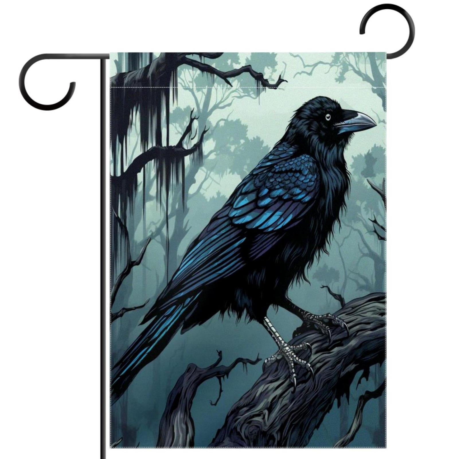 Black Crow Print Art Polyester Garden Flag Banner 12 x 18 inches ...