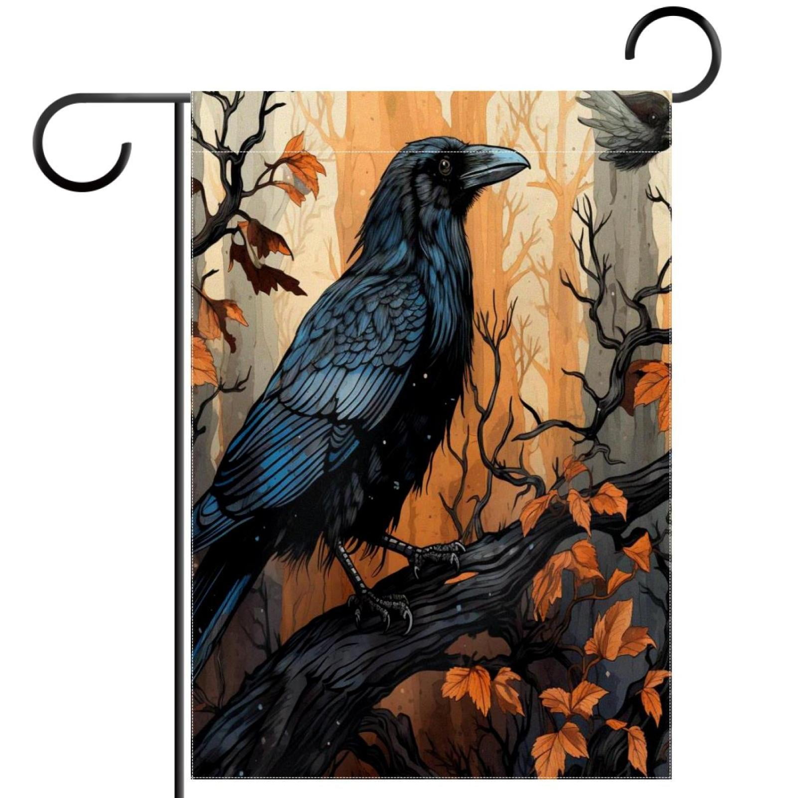 Black Crow Print Art Polyester Garden Flag Banner 12 x 18 inches ...
