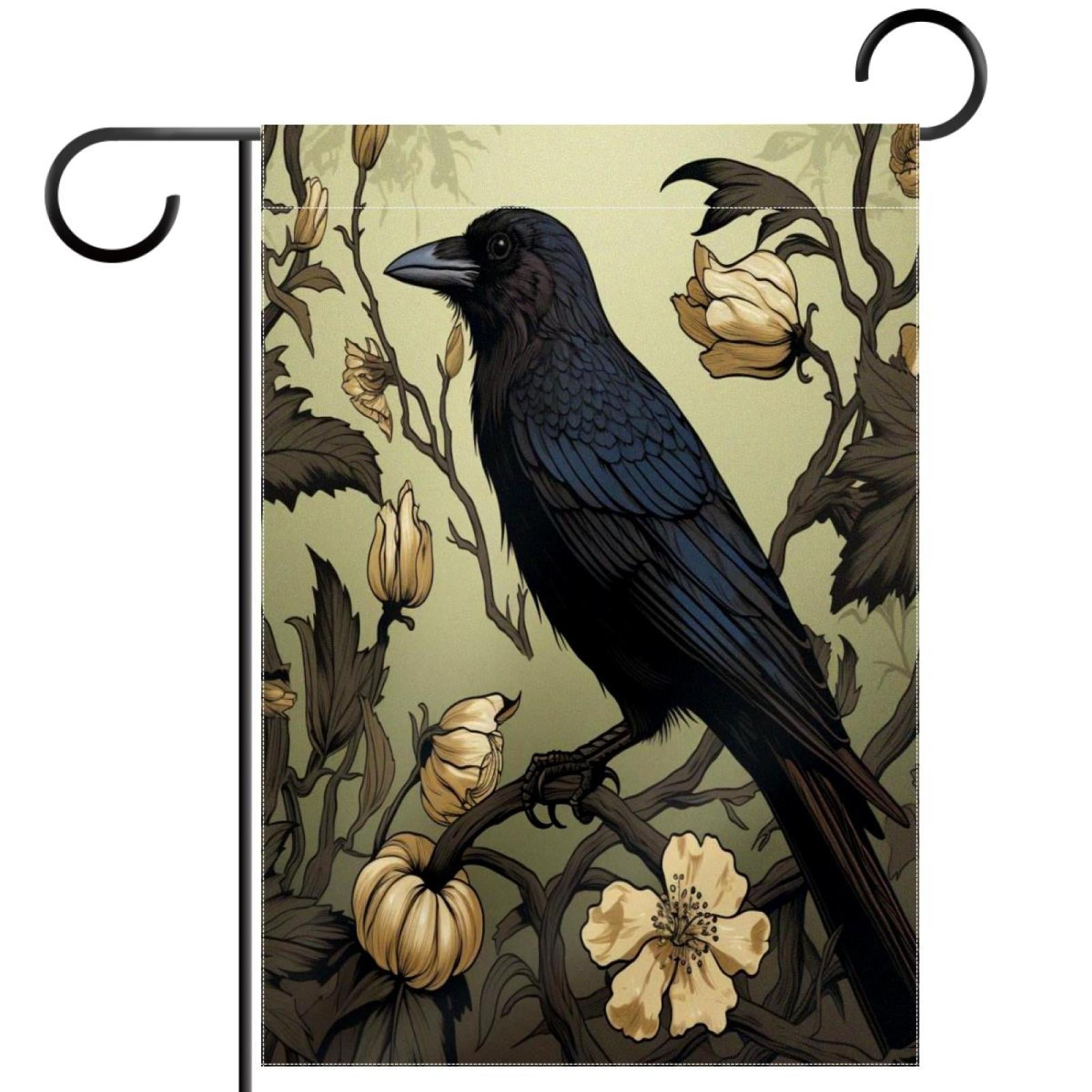 Black Crow Print Art Polyester Garden Flag Banner 12 x 18 inches ...