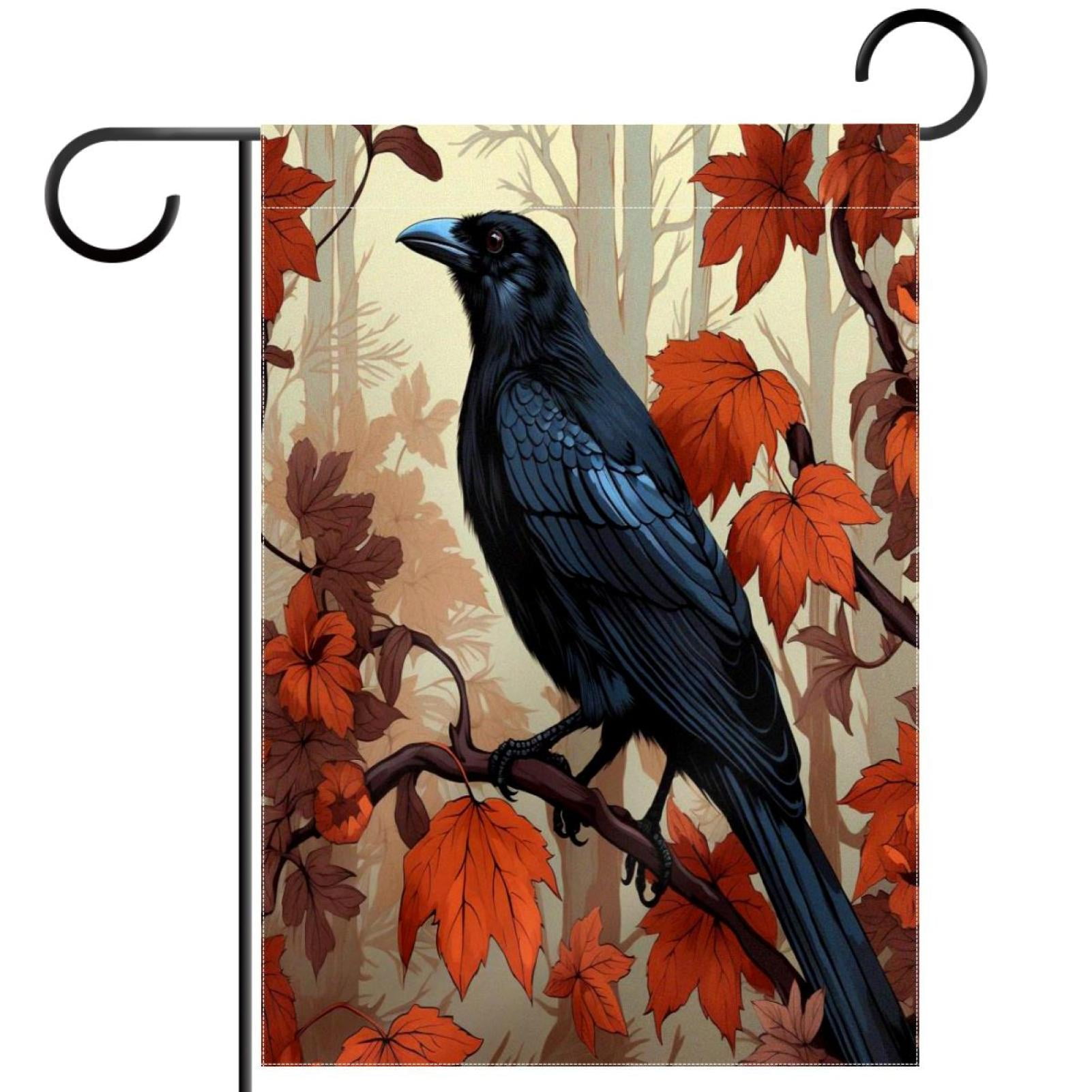 Black Crow Print Art Polyester Garden Flag Banner 12 x 18 inches ...