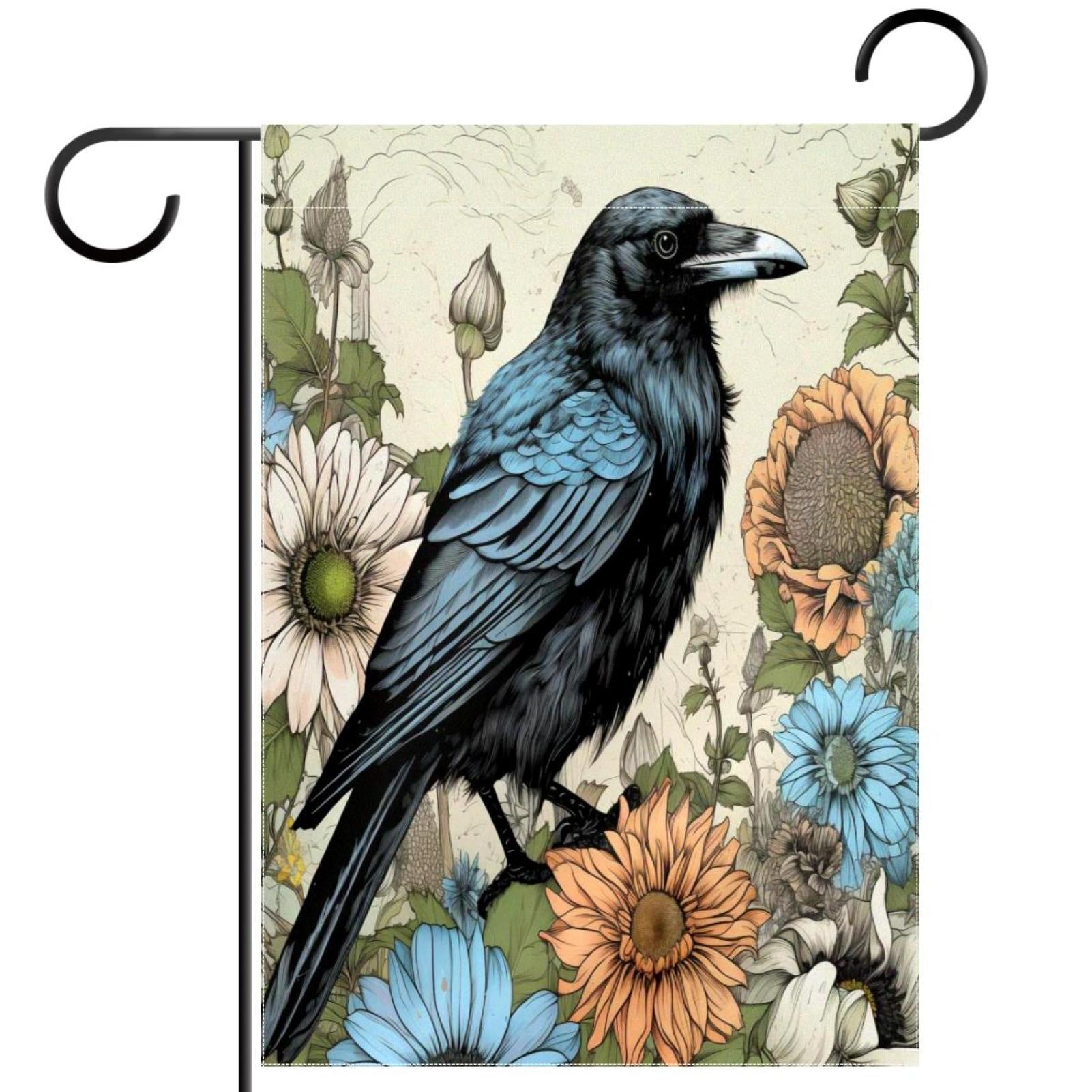 Black Crow Print Art Polyester Garden Flag Banner 12 x 18 inches ...