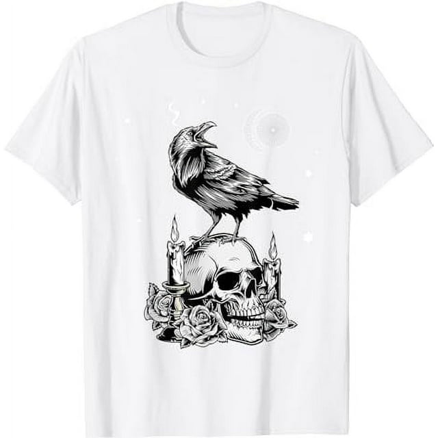 Black Crow Raven Skull Viking Norse Occult Gothic white T-Shirt ...