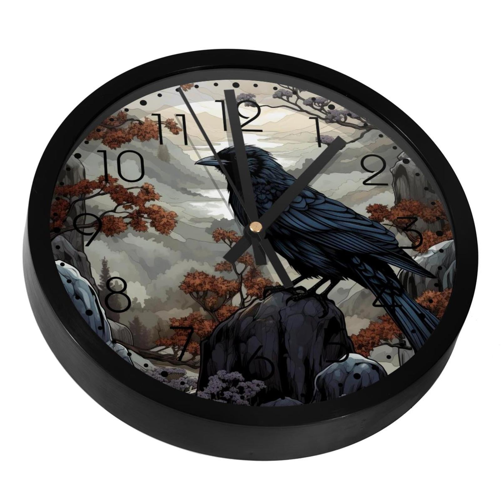 Black Crow Silent Wall Clock, Non Ticking Battery Operated 9.8 Inch ...