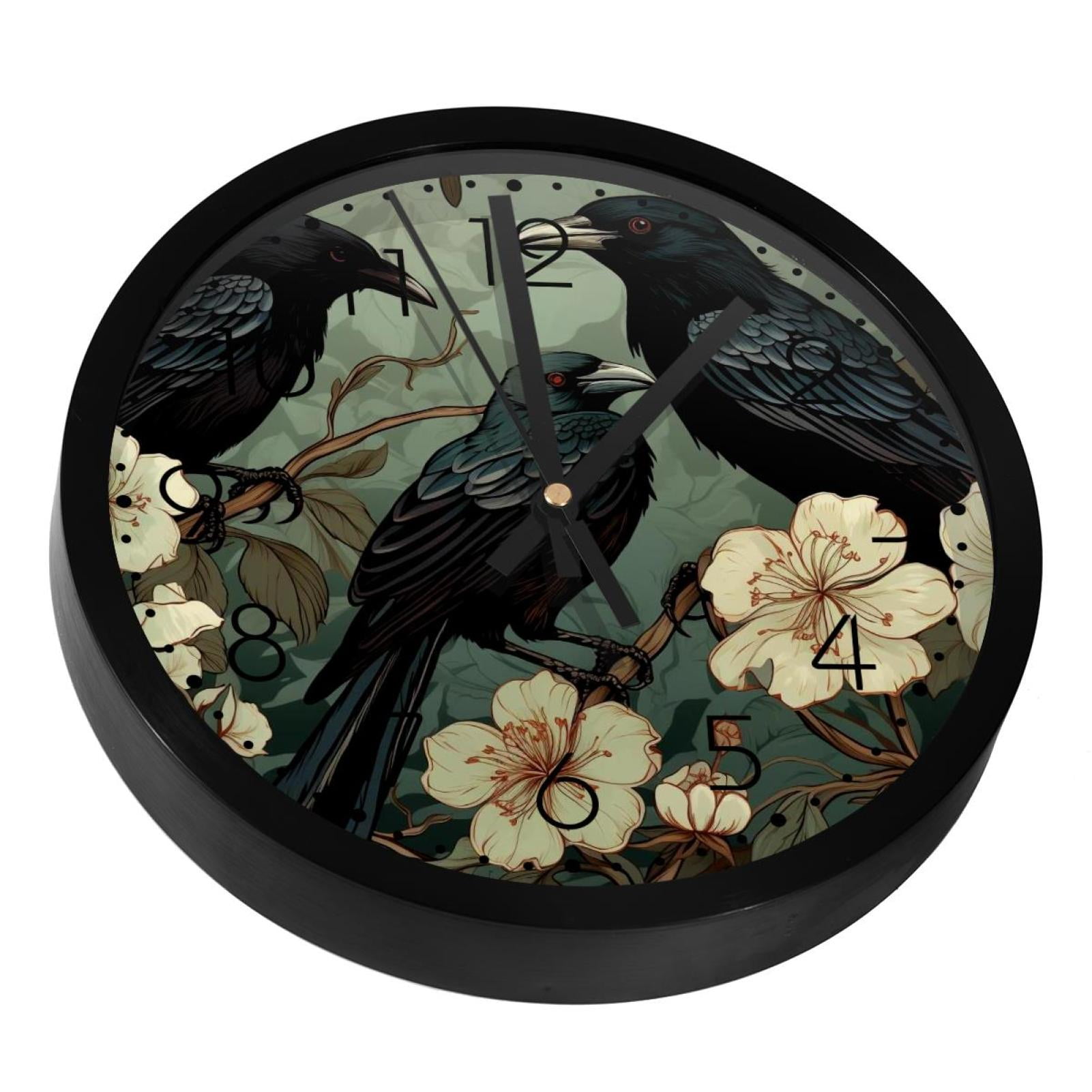 Black Crow Silent Wall Clock, Non Ticking Battery Operated 9.8 Inch ...