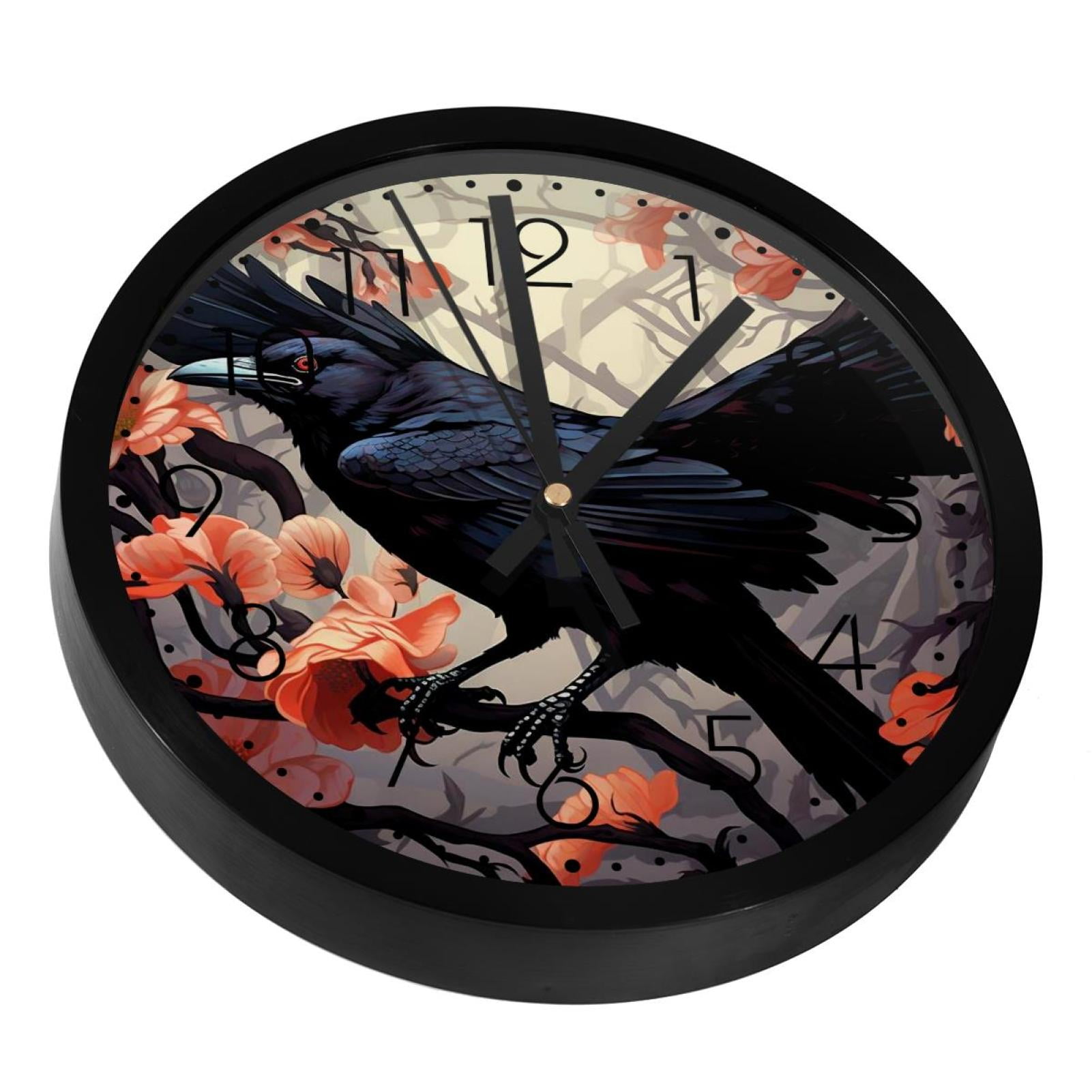 Black Crow Silent Wall Clock, Non Ticking Battery Operated 9.8 Inch Wall Clocks for Bedroom ...