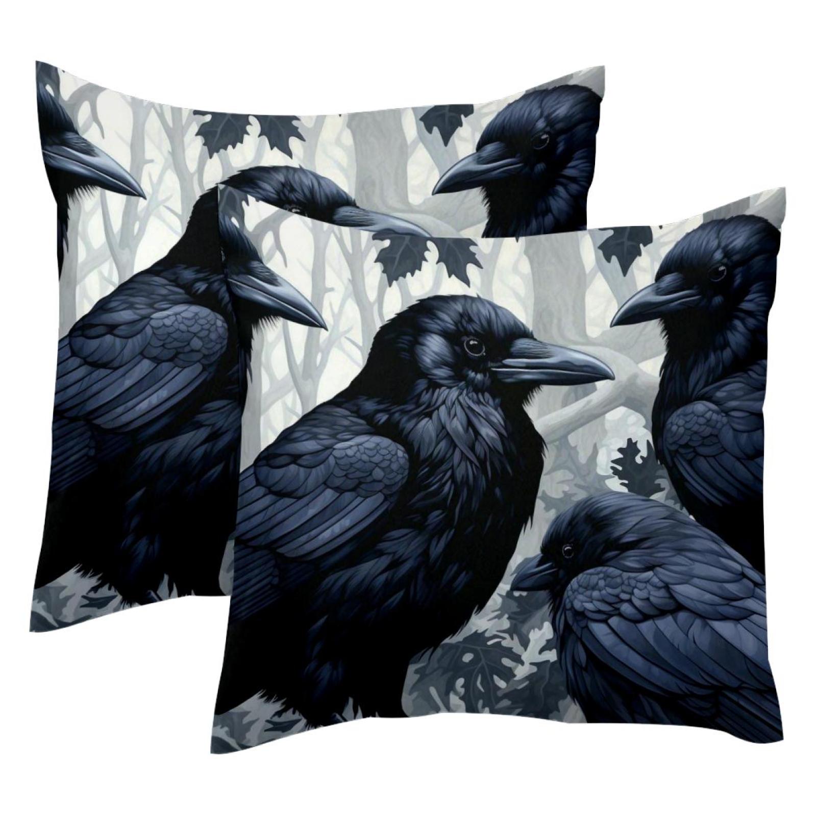 Black Crow Throw Pillow Covers, Set of 2 Square Pillowcase Decorative ...