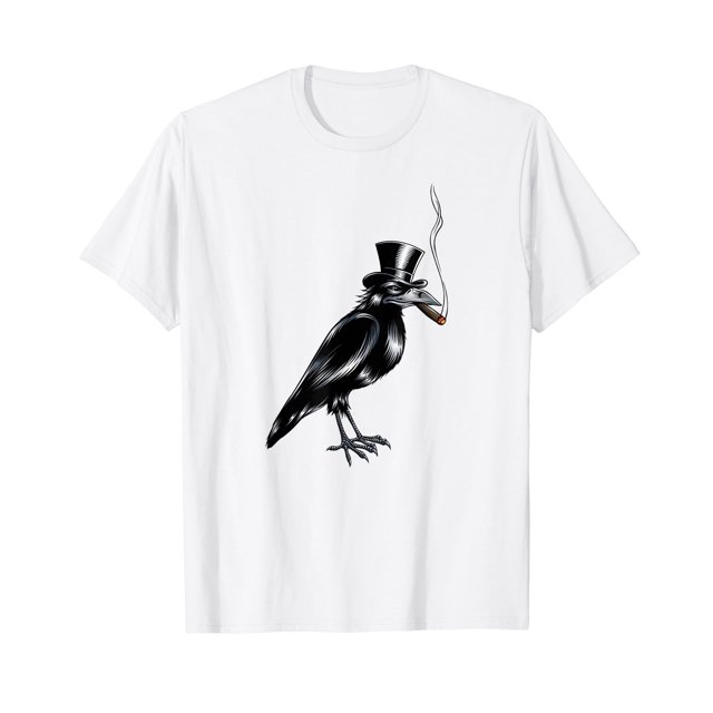 Black Crow Top Hat Smoking Cigar Graphic Art T-Shirt White Tee ...