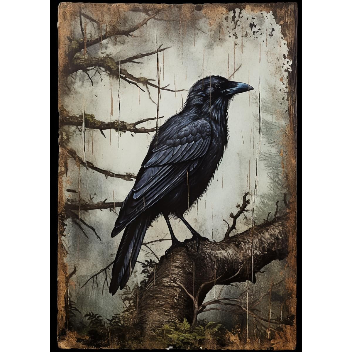 Black Crow on Tree 5D Diamond Art DIY Paint with Full Drill Round ...